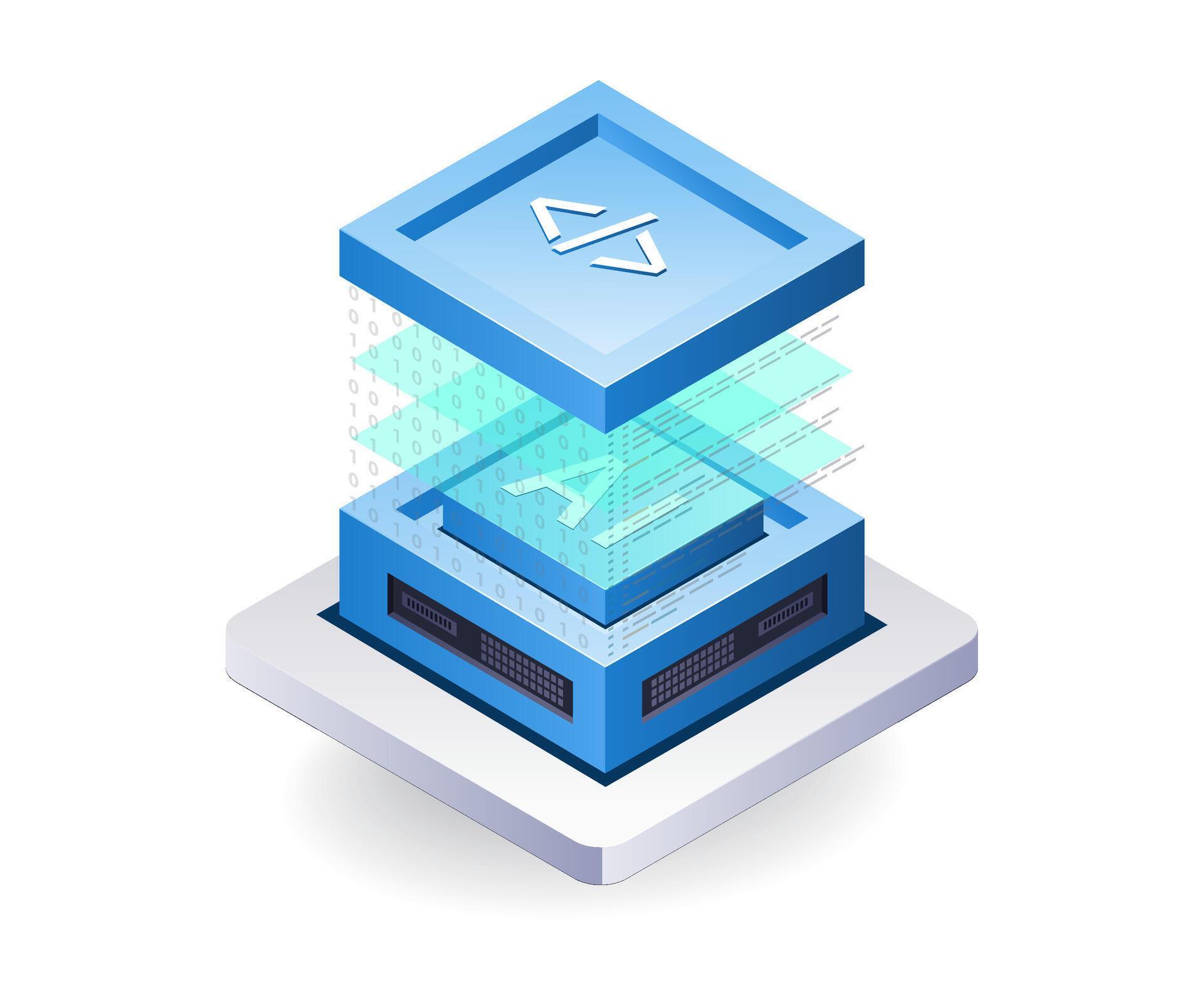 Artificial intelligence system programmer management flat isometric 3d ...