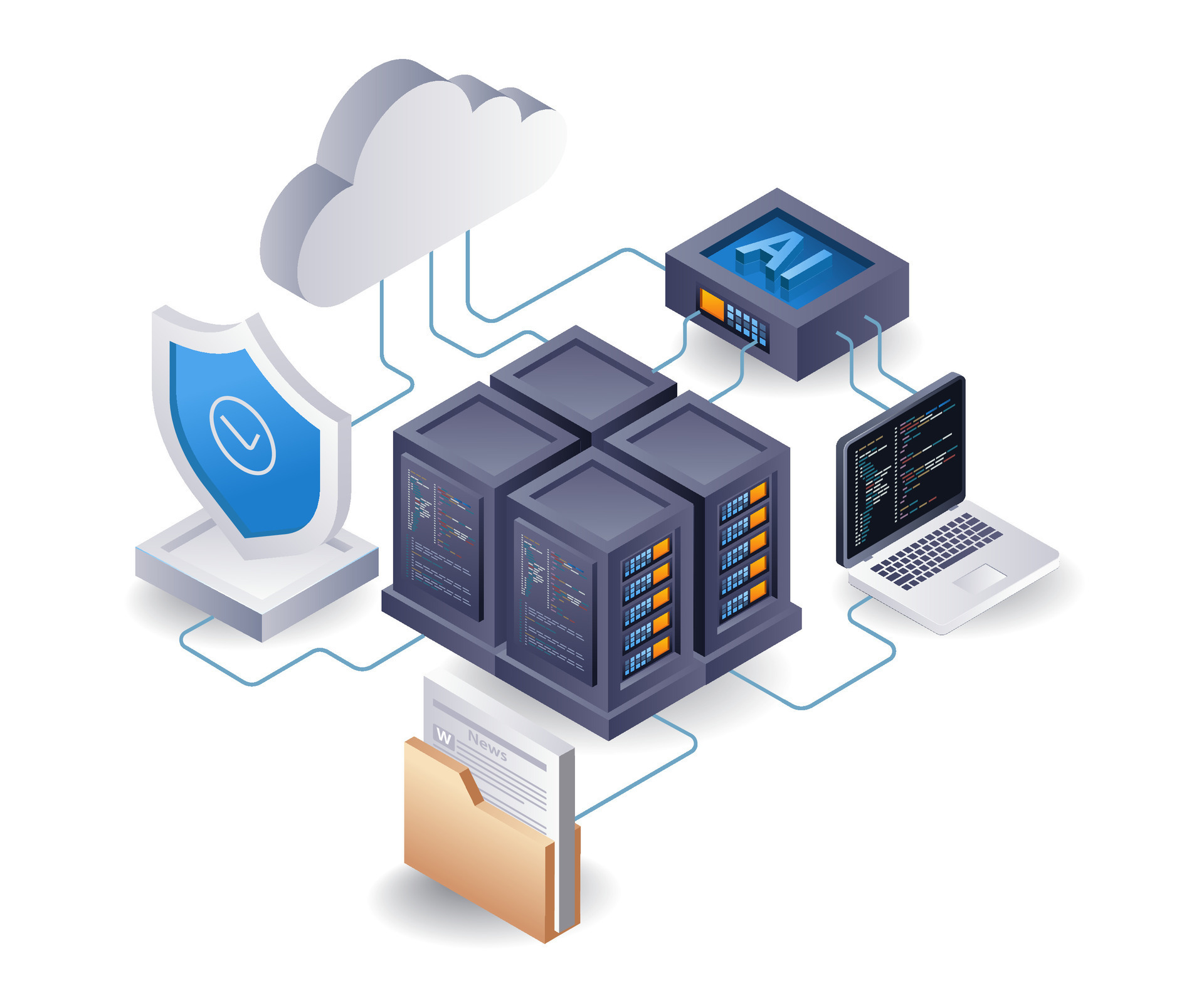 Artificial Intelligence For Cloud Server Security Flat Isometric 3d