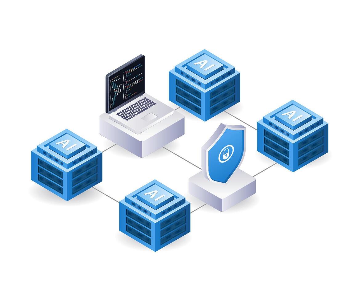 Artificial intelligence system security management, flat isometric 3d illustration 42160682 ...