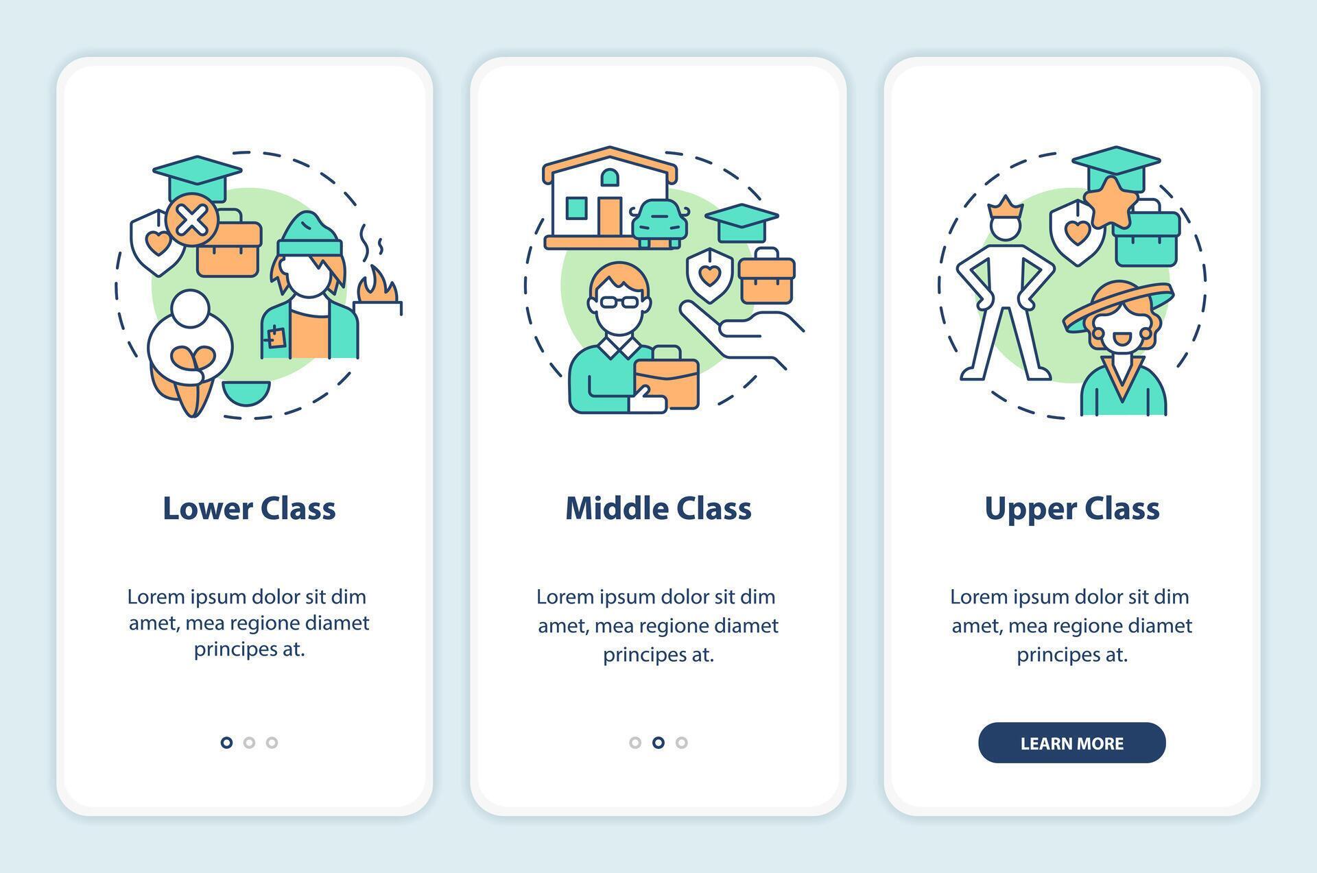 Class Structure Onboarding Mobile App Screen Social Stratification Walkthrough 3 Steps Editable