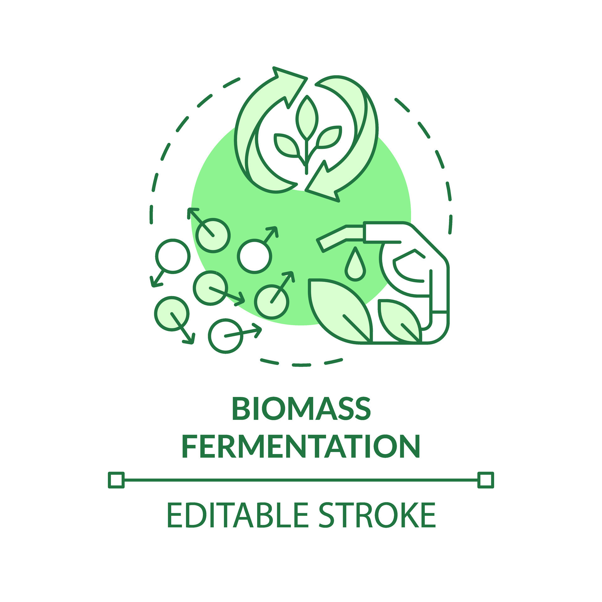 biomasa fermentación verde concepto icono. biotecnológico proceso, alternativa proteinas redondo ...
