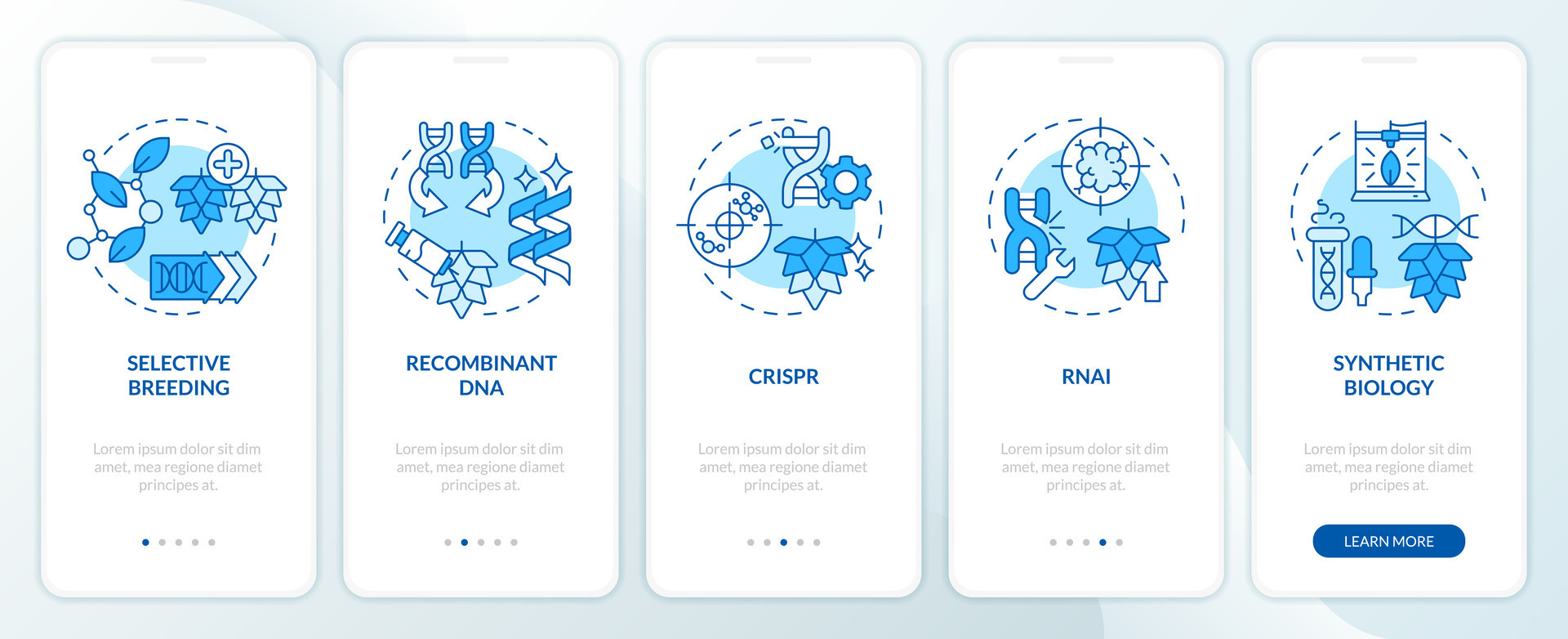 Genetic Modification Technologies Blue Onboarding Mobile App Screen
