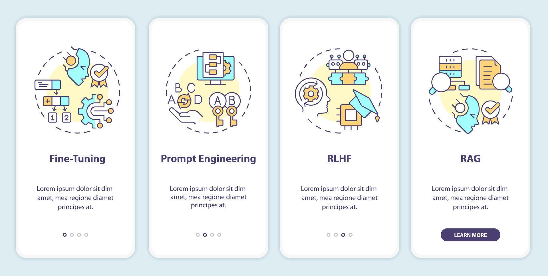 LLM tuning methods onboarding mobile app screen. Machine learning ...