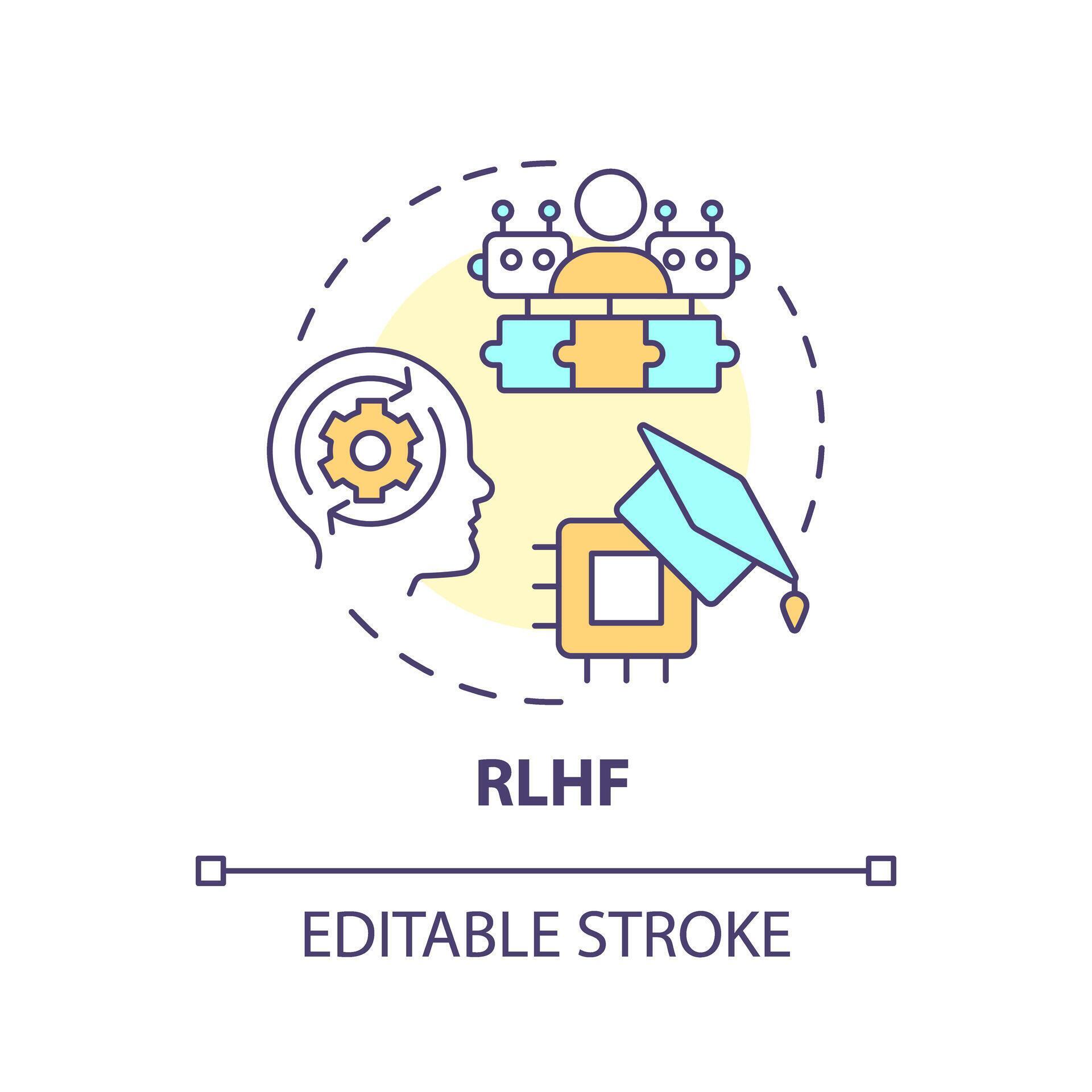 RLHF multi color concept icon. Reinforcement learning, human review. Deep learning techniques ...