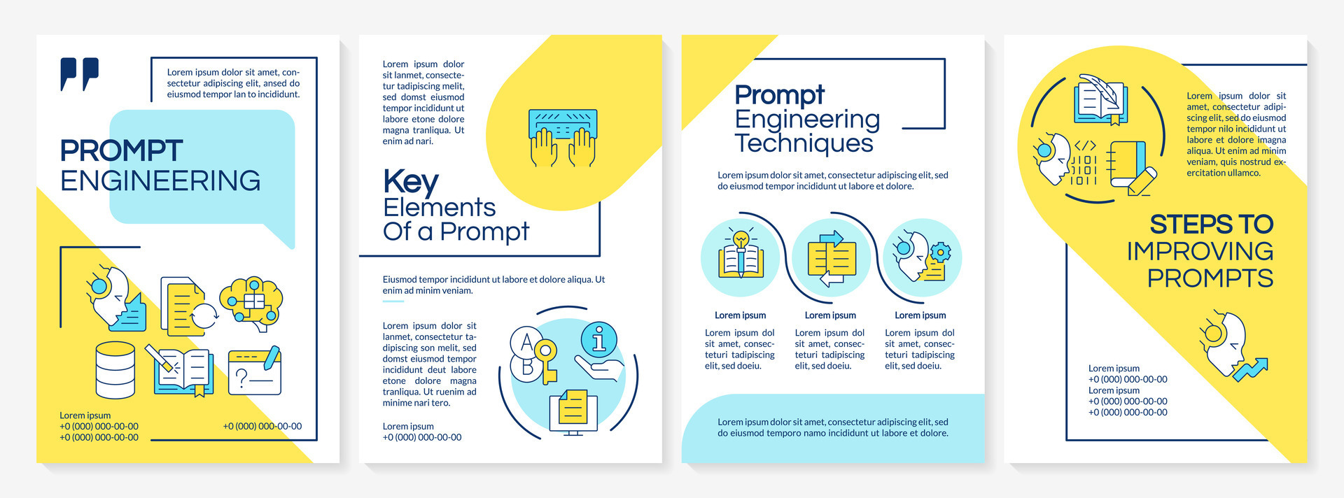 Prompt engineering blue and yellow brochure template. Leaflet design ...