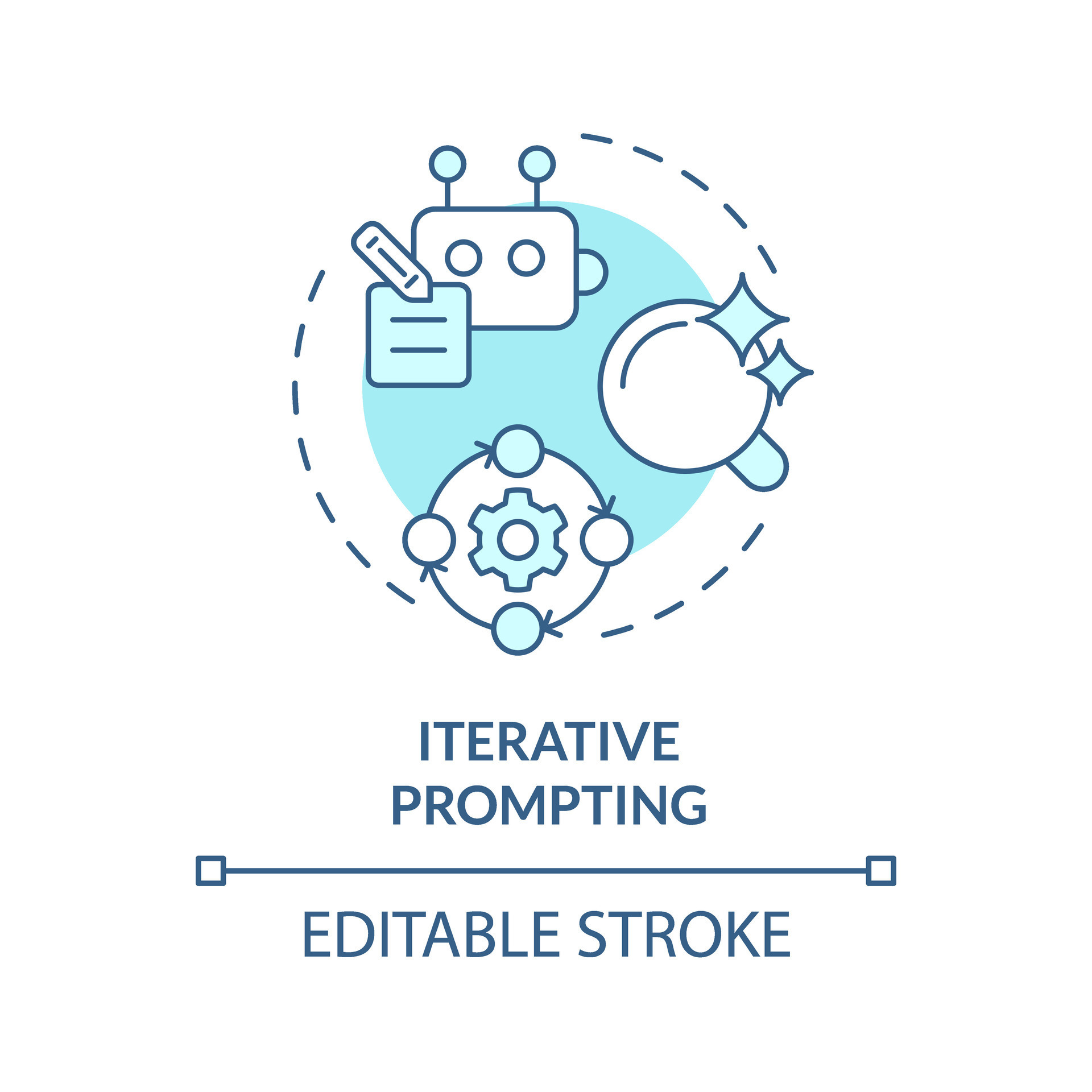 Iterative prompting soft blue concept icon. Prompt engineering ...