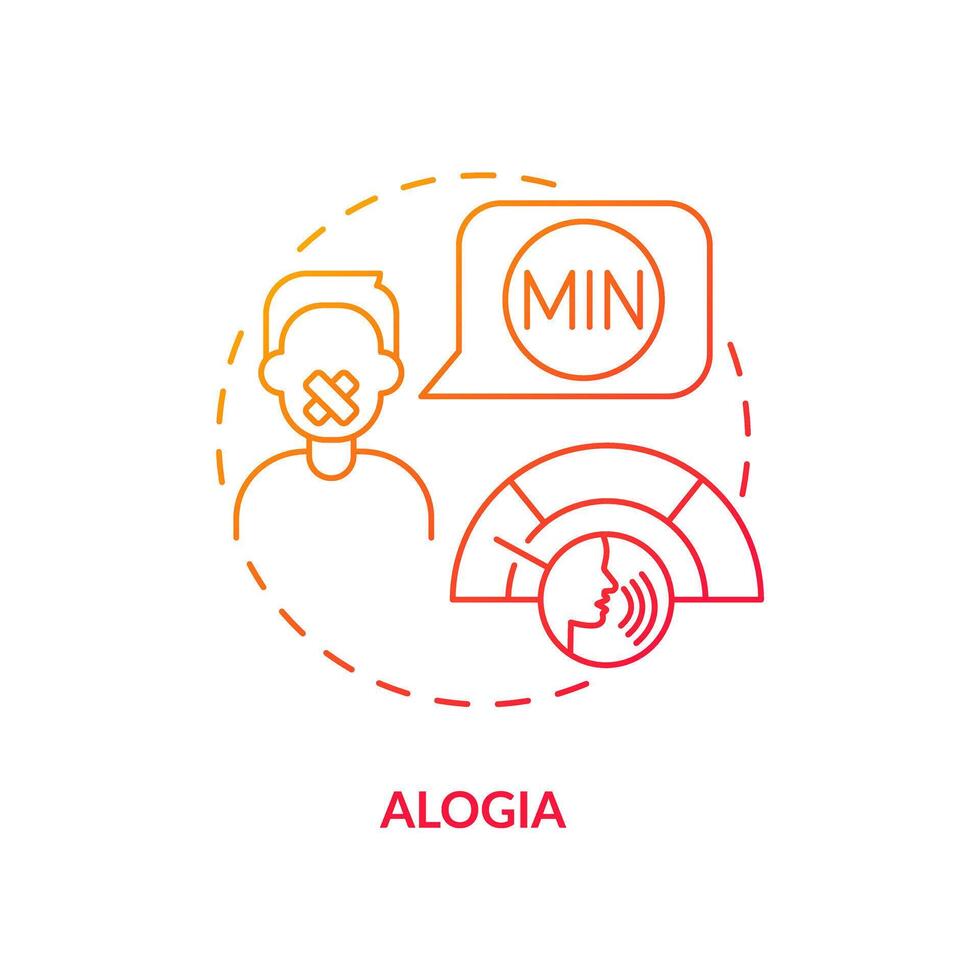 Alogia medical condition red gradient concept icon. Schizophrenia symptom. Round shape line ...