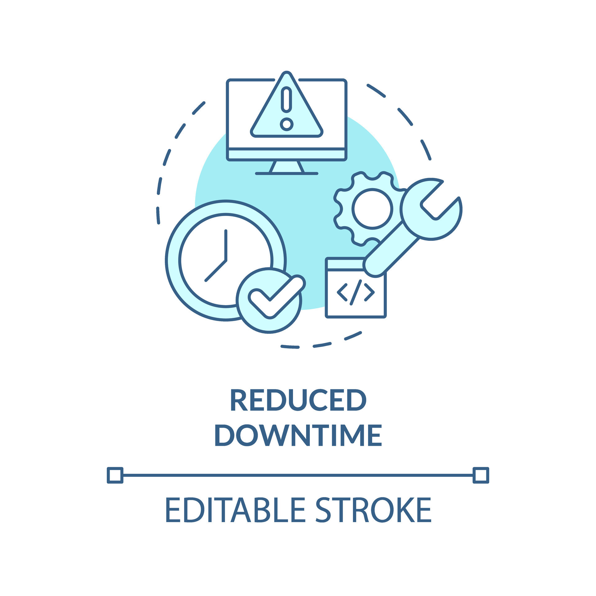 Downtime reduce soft blue concept icon. Server maintenance monitoring tools. Performance ...
