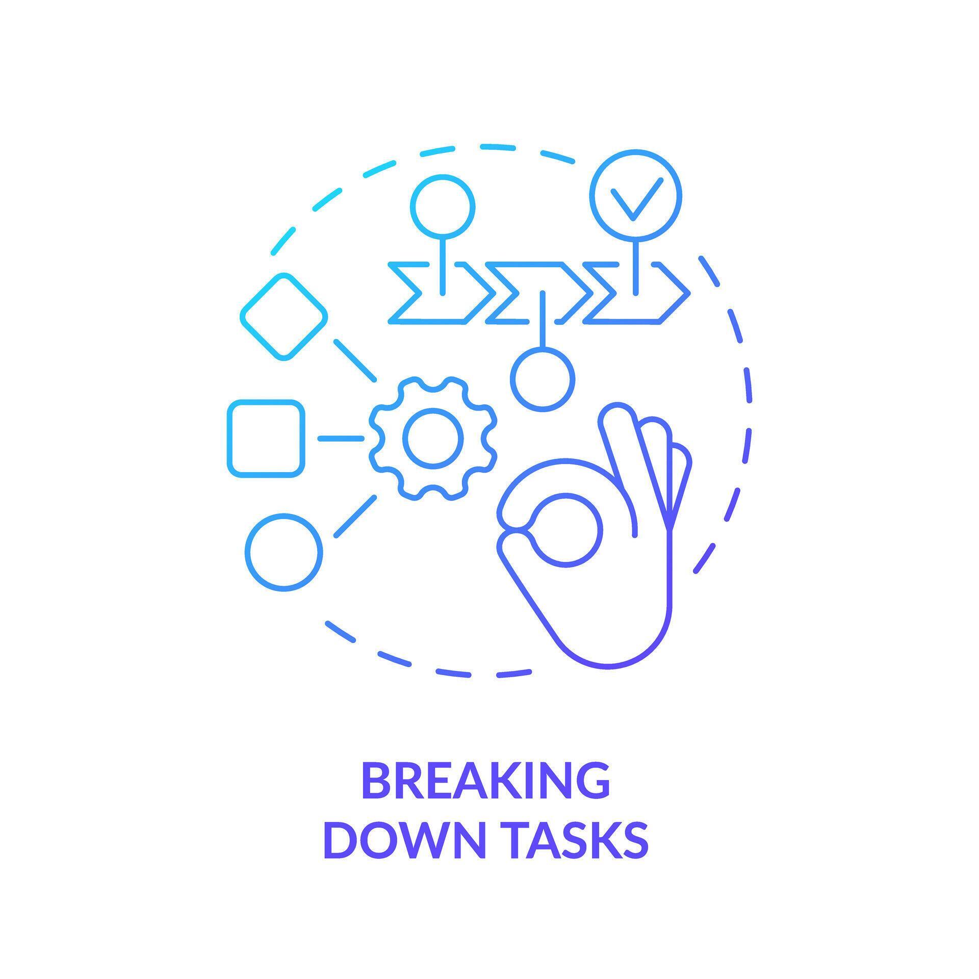 Breaking down tasks blue gradient concept icon. Focus control. Round ...