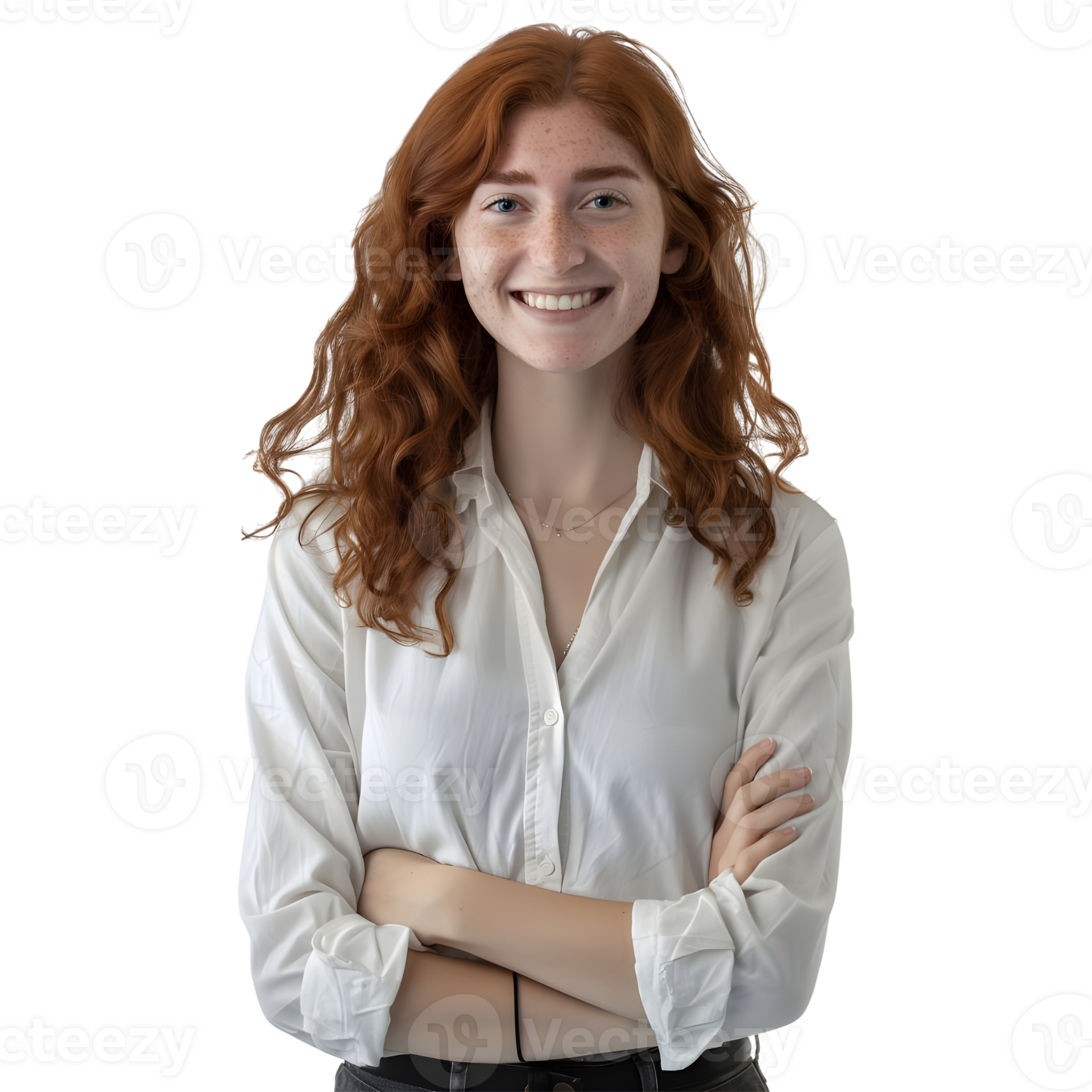 AI generated Young Businesswoman Standing With Crossed Arms and Smiling on Transparent ...