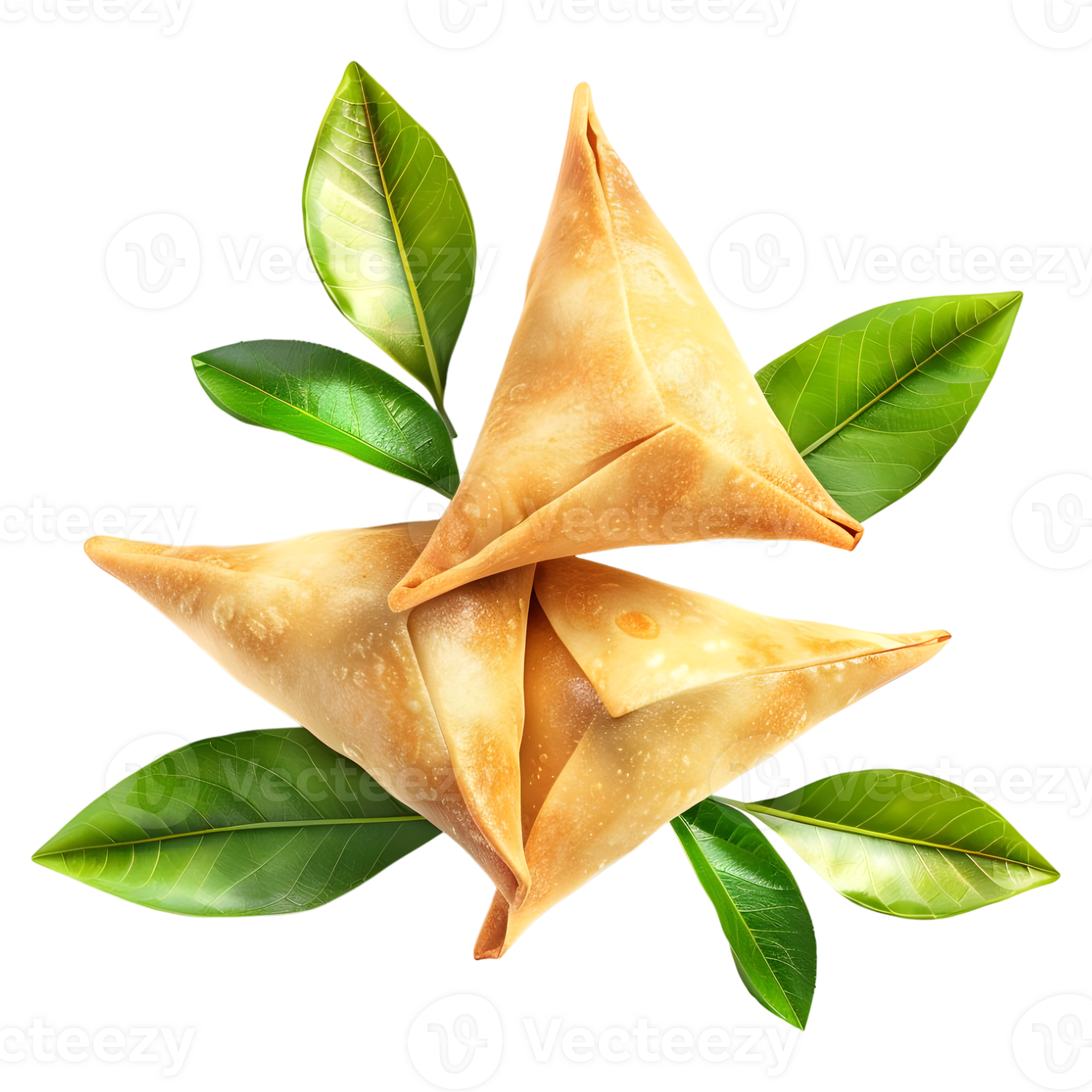 AI generated 3D Rendering of a Samosa With Leaves on Transparent ...