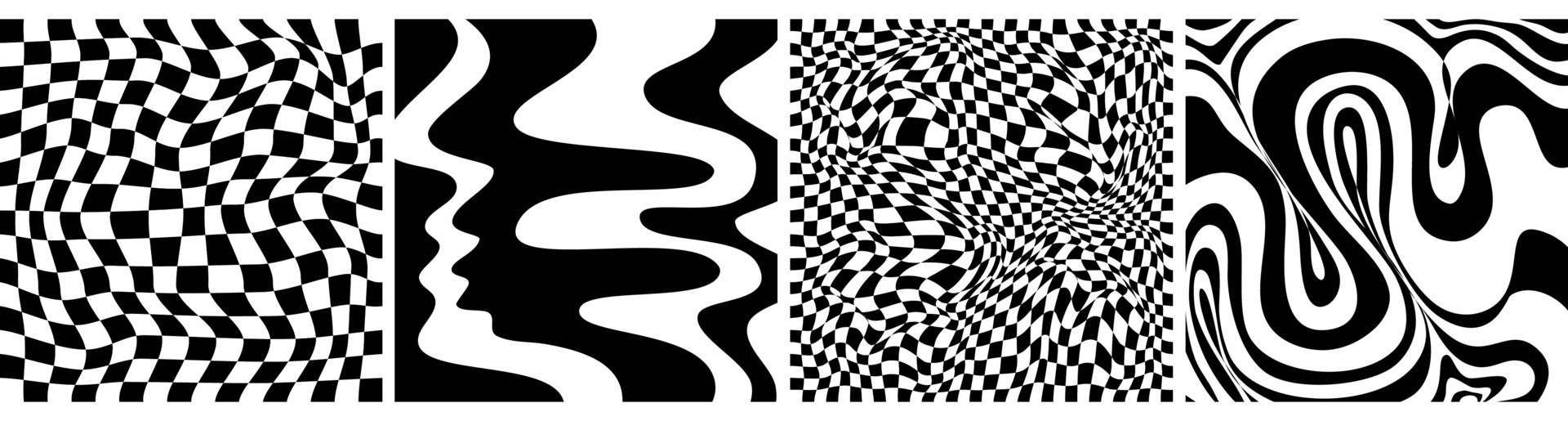 Checkerboard psychedelic pattern set black and white. Checkerboard ...
