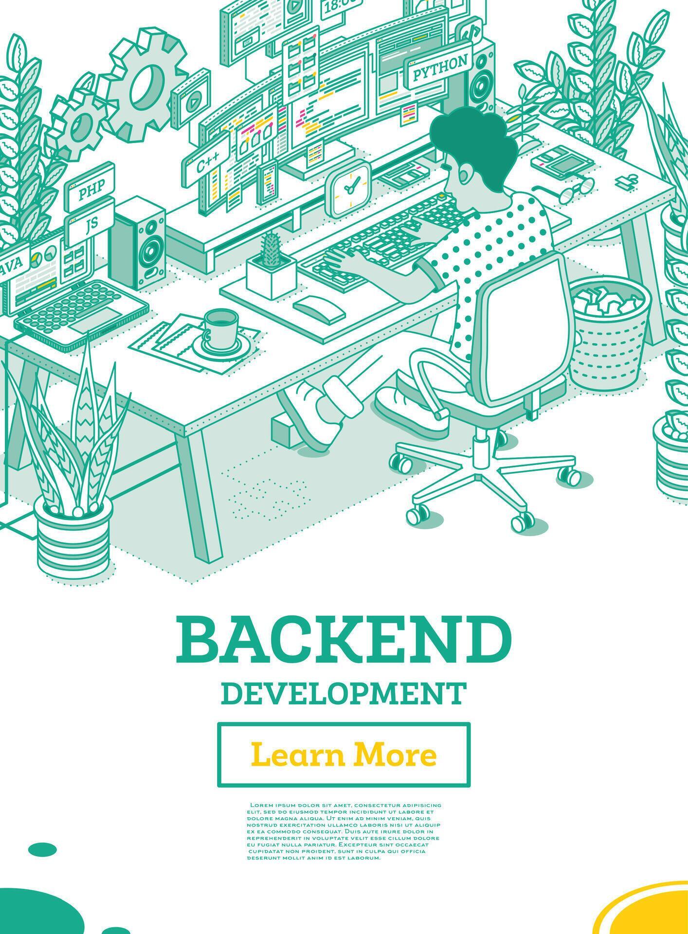 Backend Development on Computer. Working Programmer Sit on Chair with ...