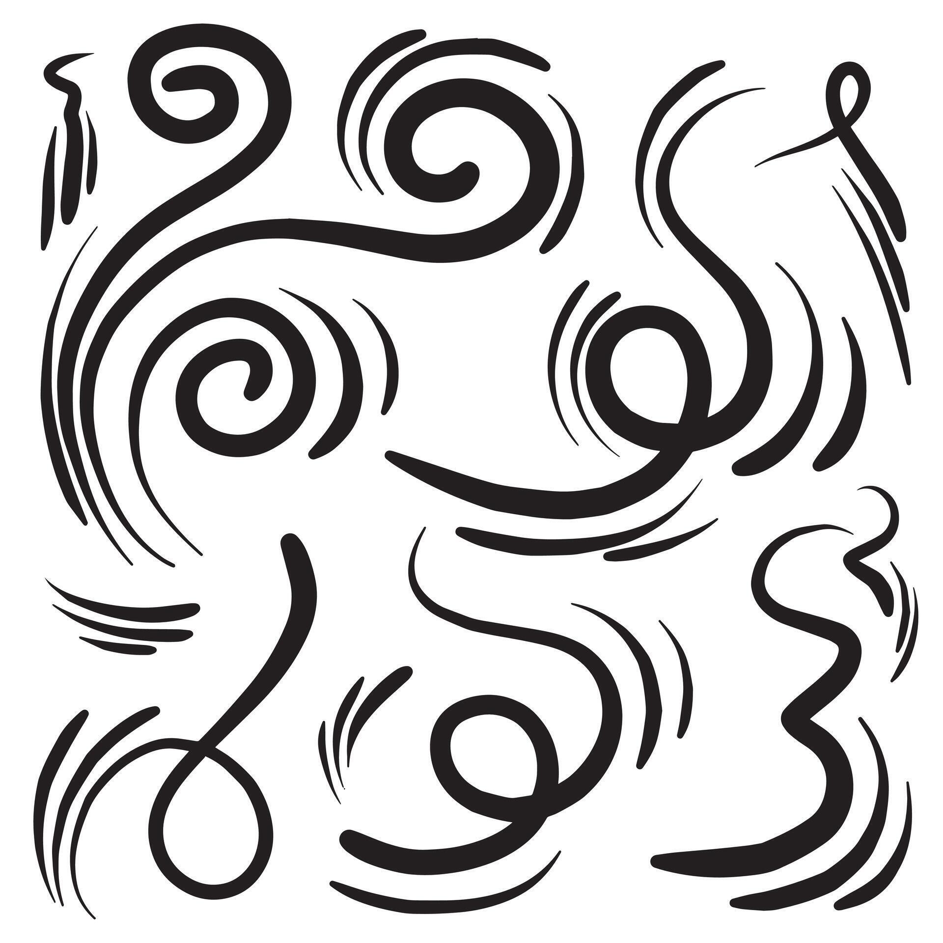 Doodle wind line sketch set. Hand drawn doodle wind movement, air ...