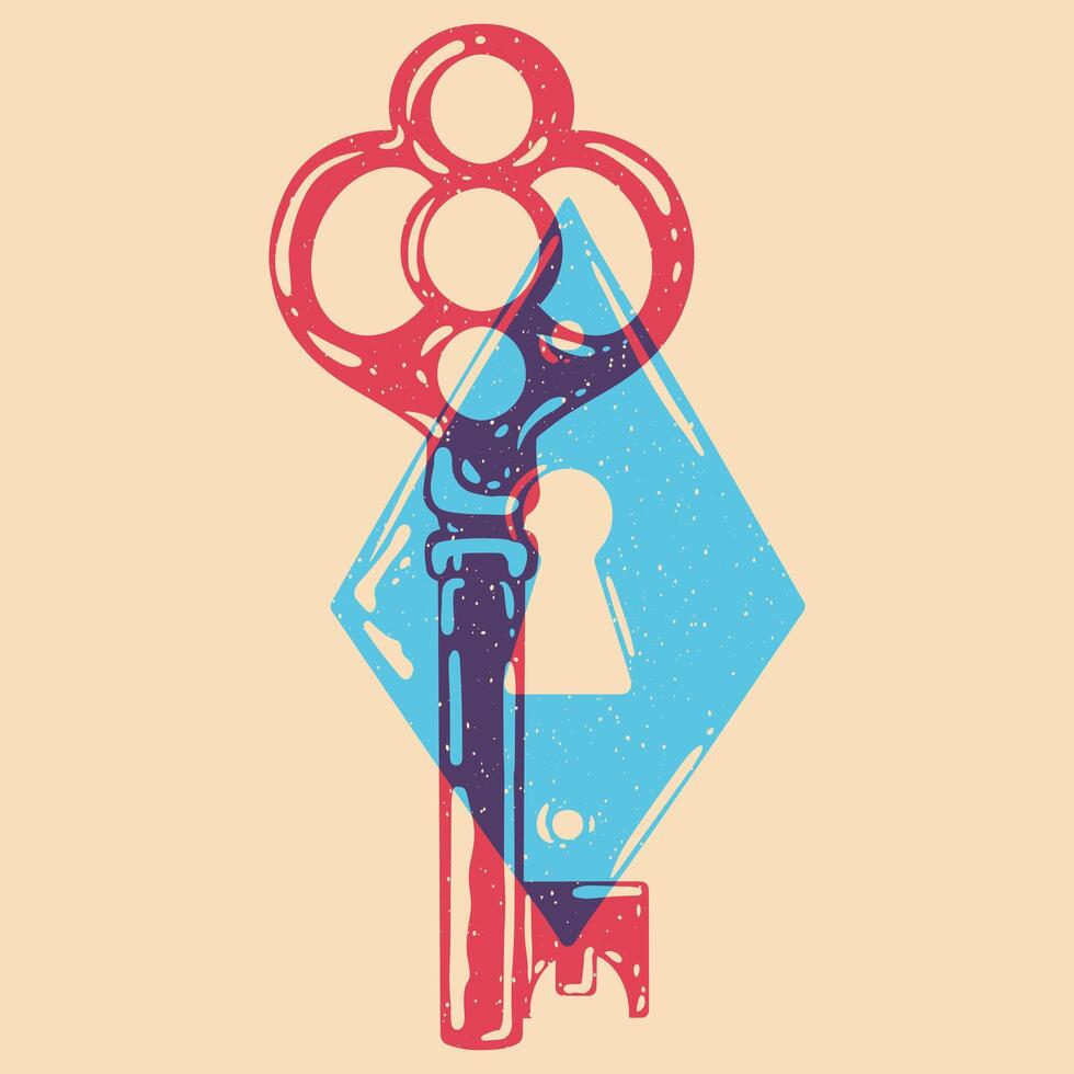 Keys. Vector illustration with riso print effect. Graphic element for ...