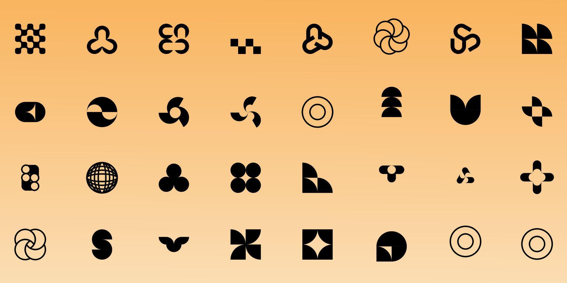 Set of abstract retro futuristic elements and shapes isolated on a white background. Y2K ...