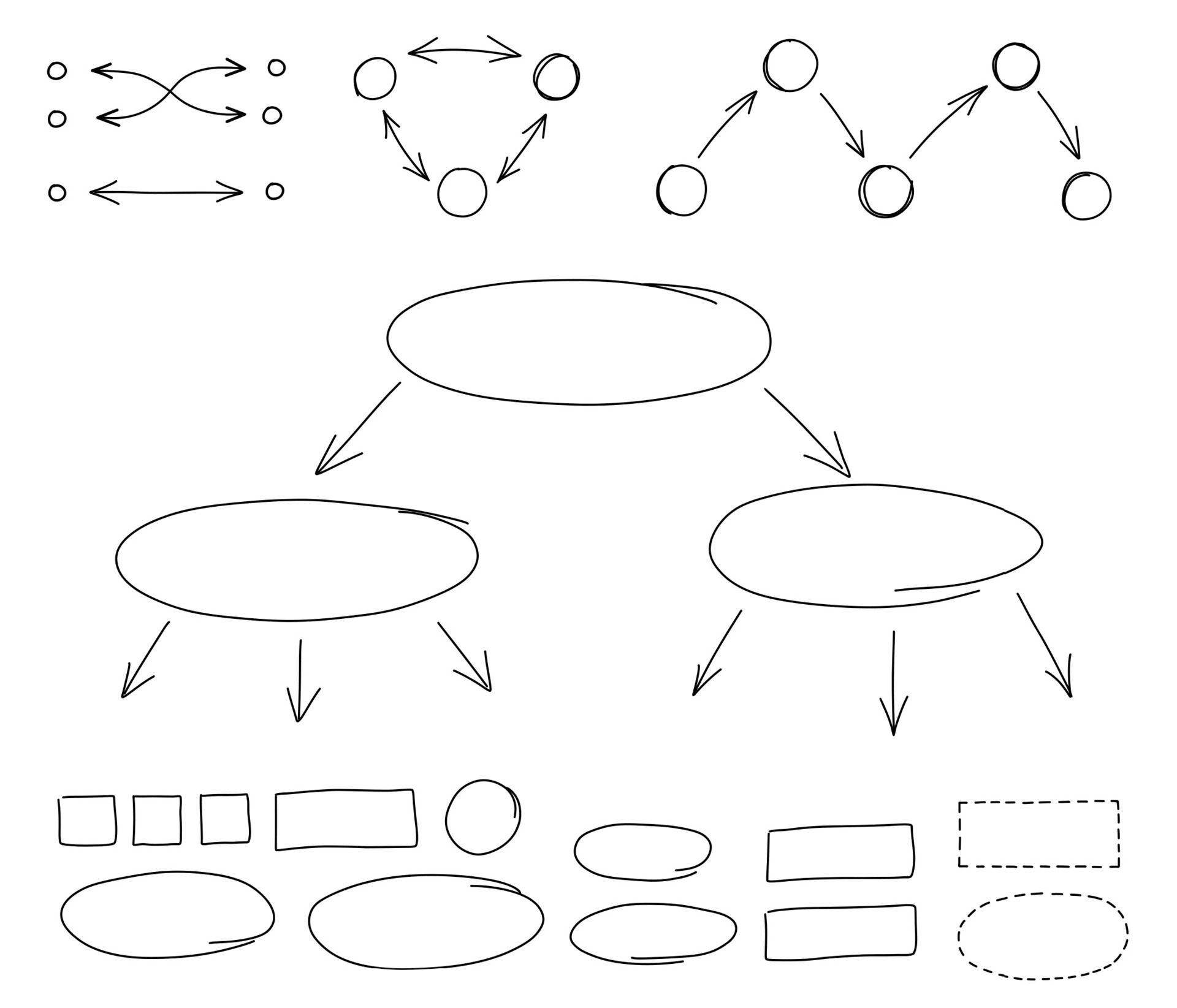 Hand drawn flowchart and graphic elements, arrows, boxes. Vector black ...