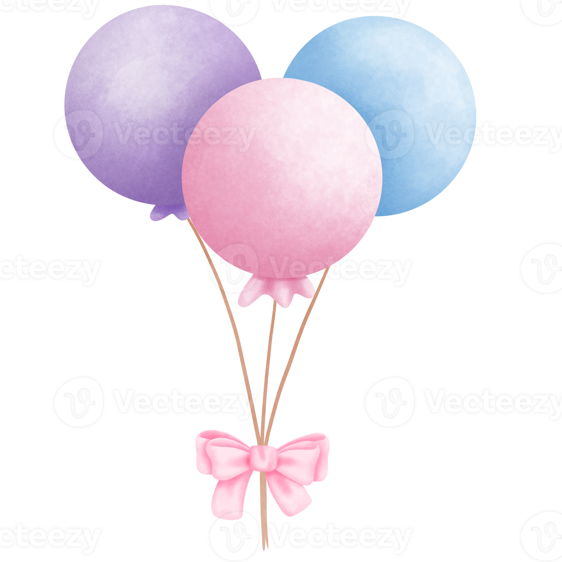 Pastel pink, purple and blue balloons with coquette ribbon bow ...