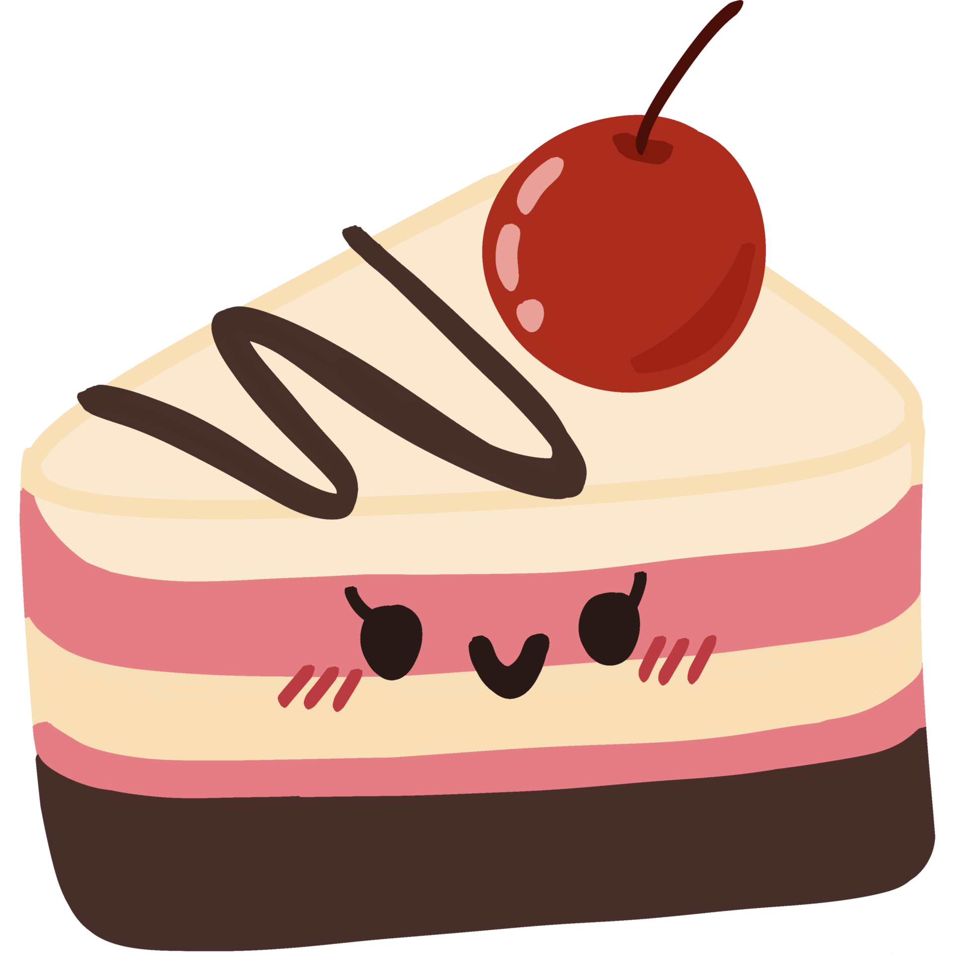 Isolated Cute Hand Drawn Chocolate Strawberry Cake Piece With Fruits Topping Pastry Sweet Food