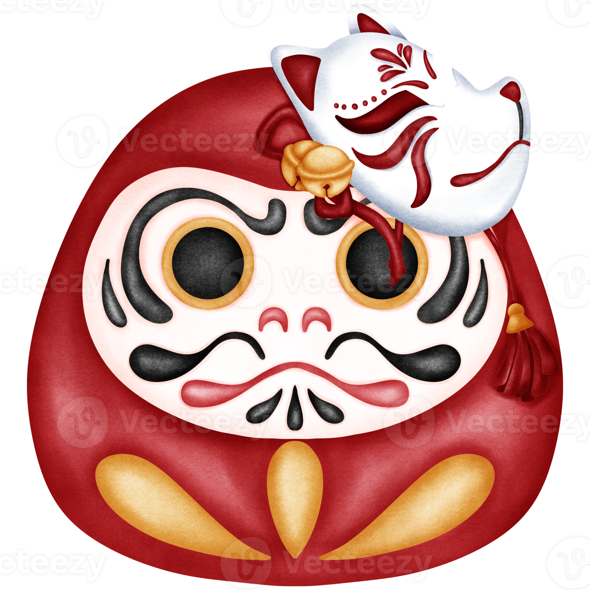 Illustration of a daruma doll with a kitsune mask on a transparent background 42236146 PNG