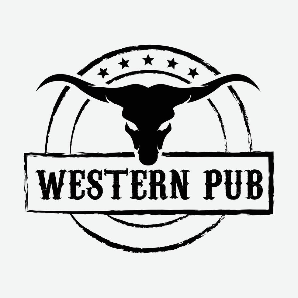 western pub cow buffalo skull logo. wild west cowboy logo. bull logo design for your business ...
