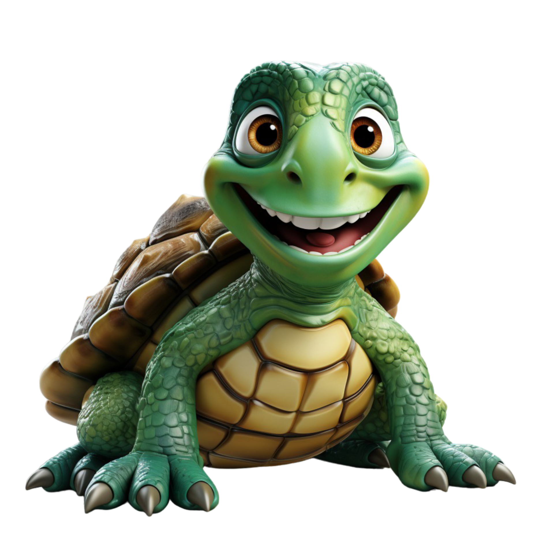 Ai Generated Cute 3d Design Turtle Cartoon Character With Smiling Facial Expression Isolated On