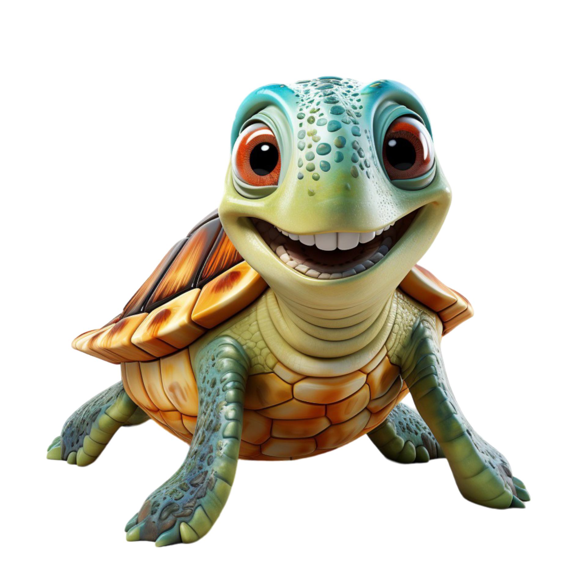 Ai Generated Cute 3d Design Turtle Cartoon Character With Smiling Facial Expression Isolated On