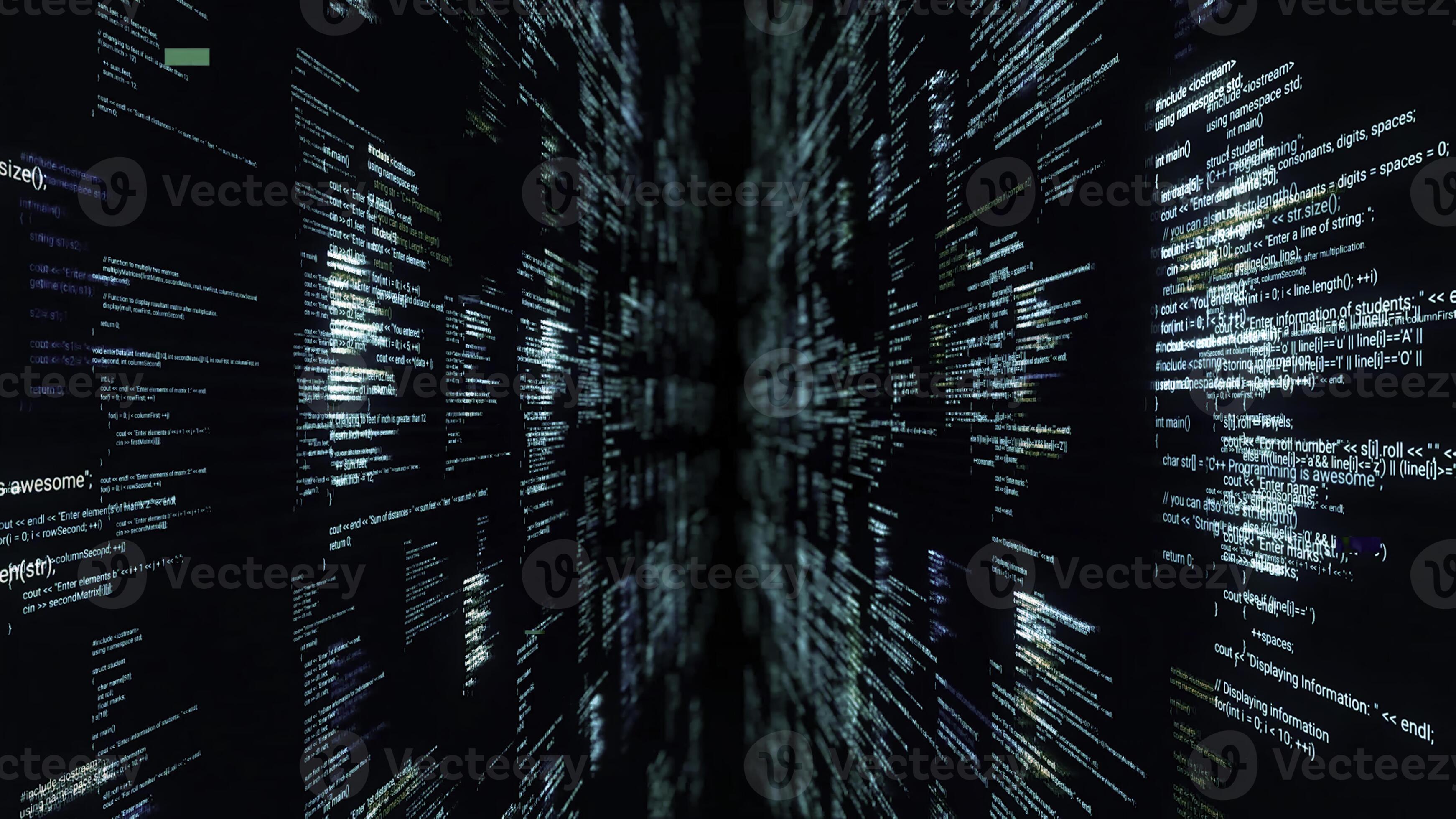 Source Codes In Cyberspace On Black Background Animation Inside