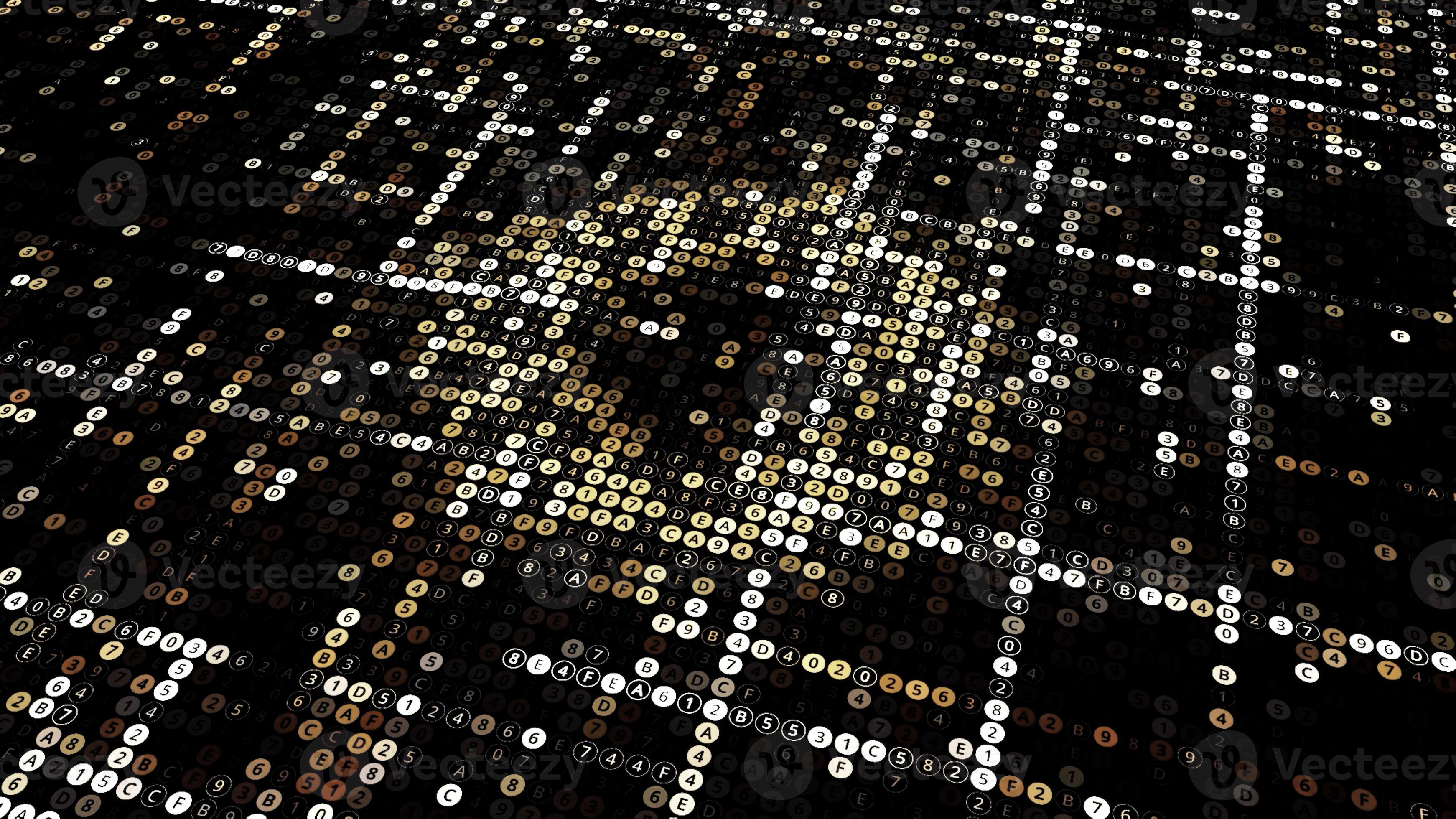 Randomly changing symbols inside blinking circles on black background ...