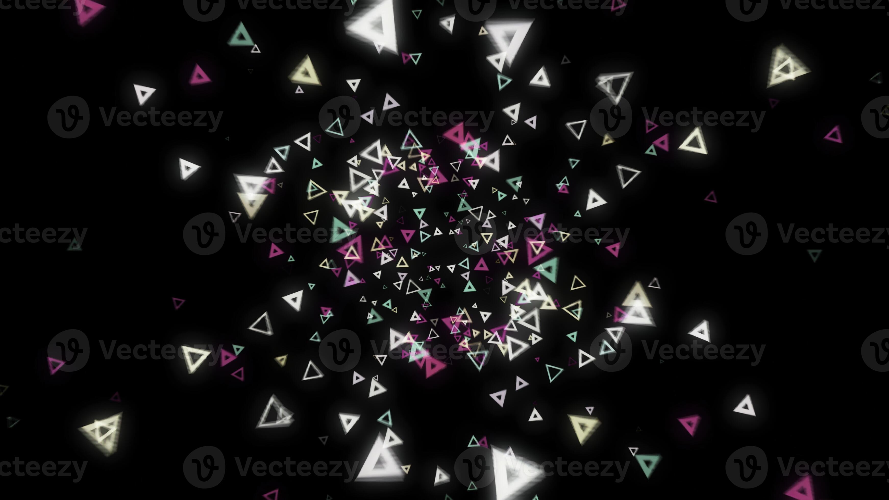 Beautiful cluster of numerous multicolored neon triangles floating in ...