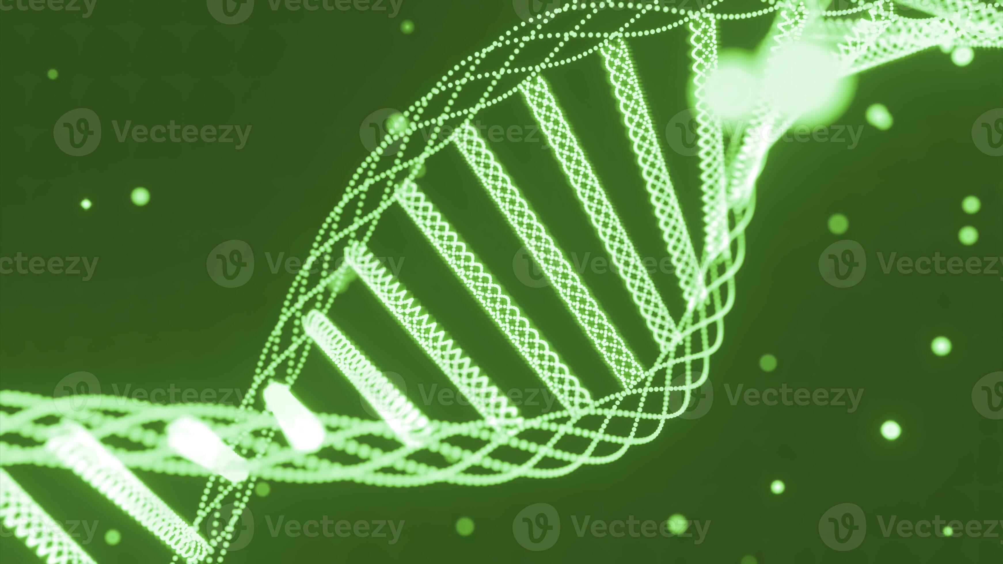 Animation of rotating DNA strands. Design. Green spinning abstract dna spiral rotating on a ...