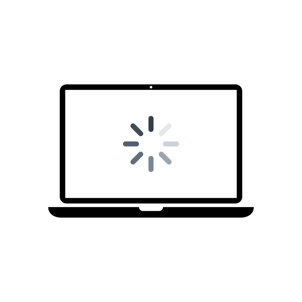 Loading on laptop screen icon vector. Buffering on notebook display ...