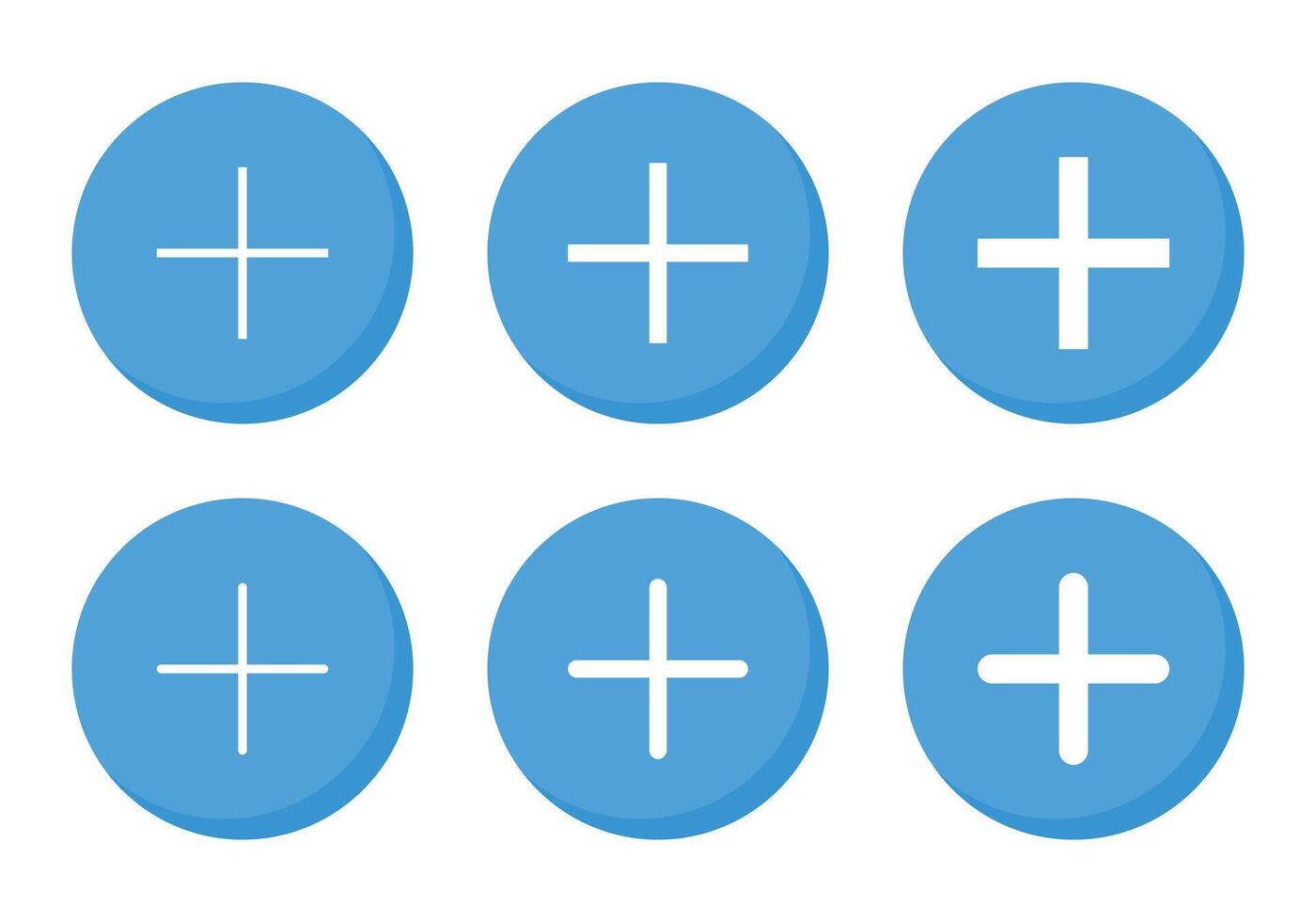 Add button icon vector in flat style. Plus symbol on blue circle ...