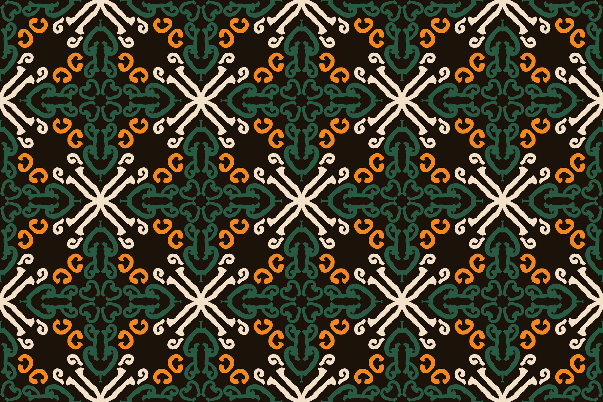 Pattern With Floral And Geometric Elements Intersecting Curved And