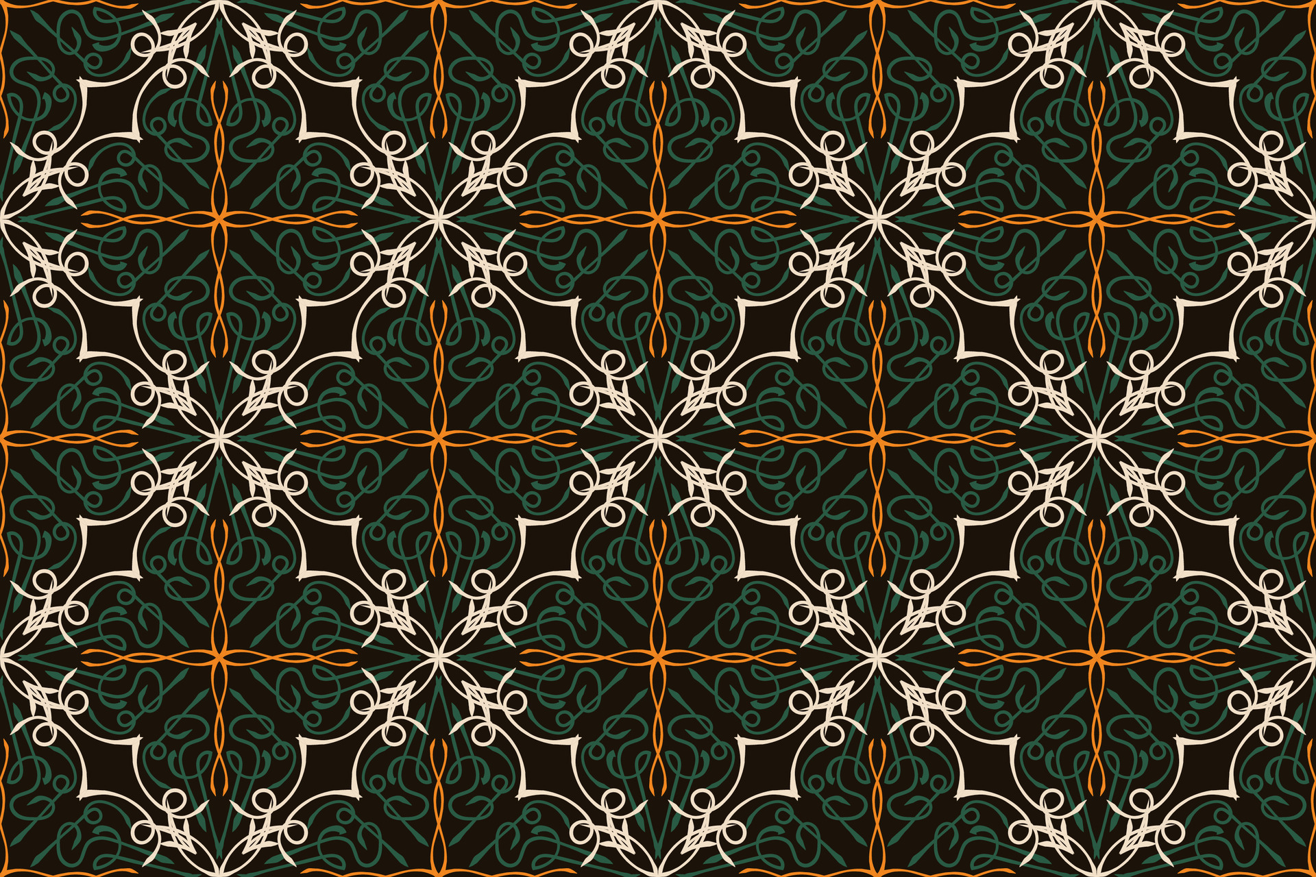 Pattern With Floral And Geometric Elements Intersecting Curved And