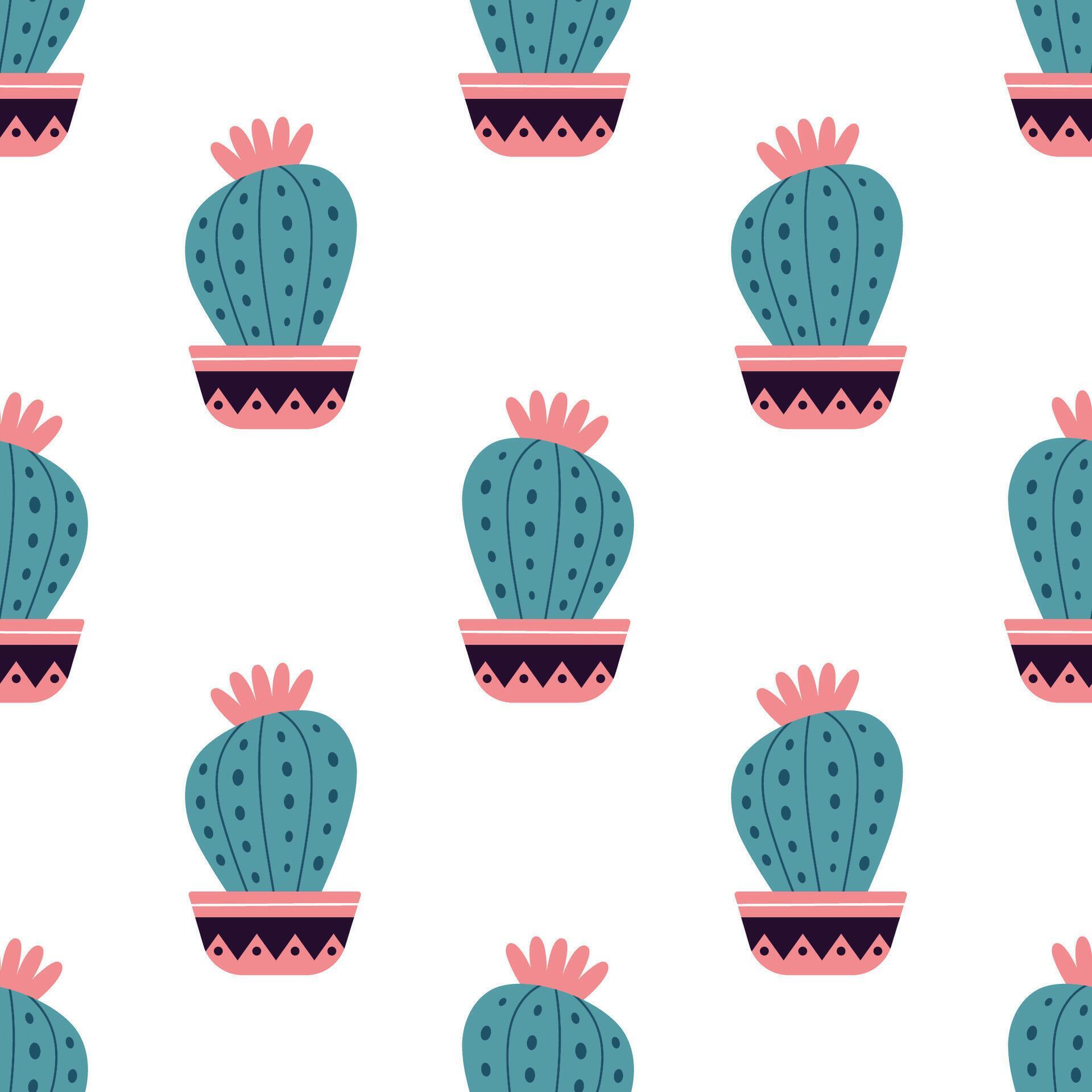 Cute cacti in boho style. Cactus seamless pattern. Trendy boho background. Cacti fabric print ...