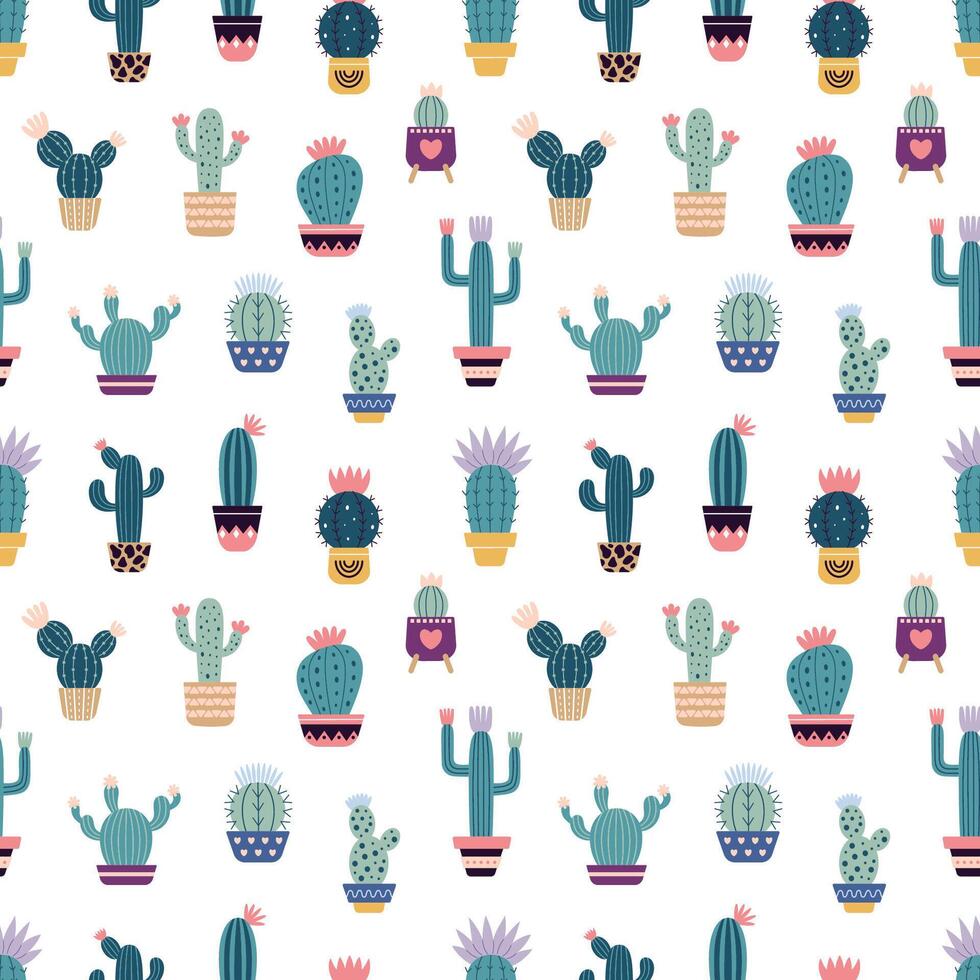 Cute cacti in boho style. Cactus seamless pattern. Trendy boho background. Cacti fabric print ...