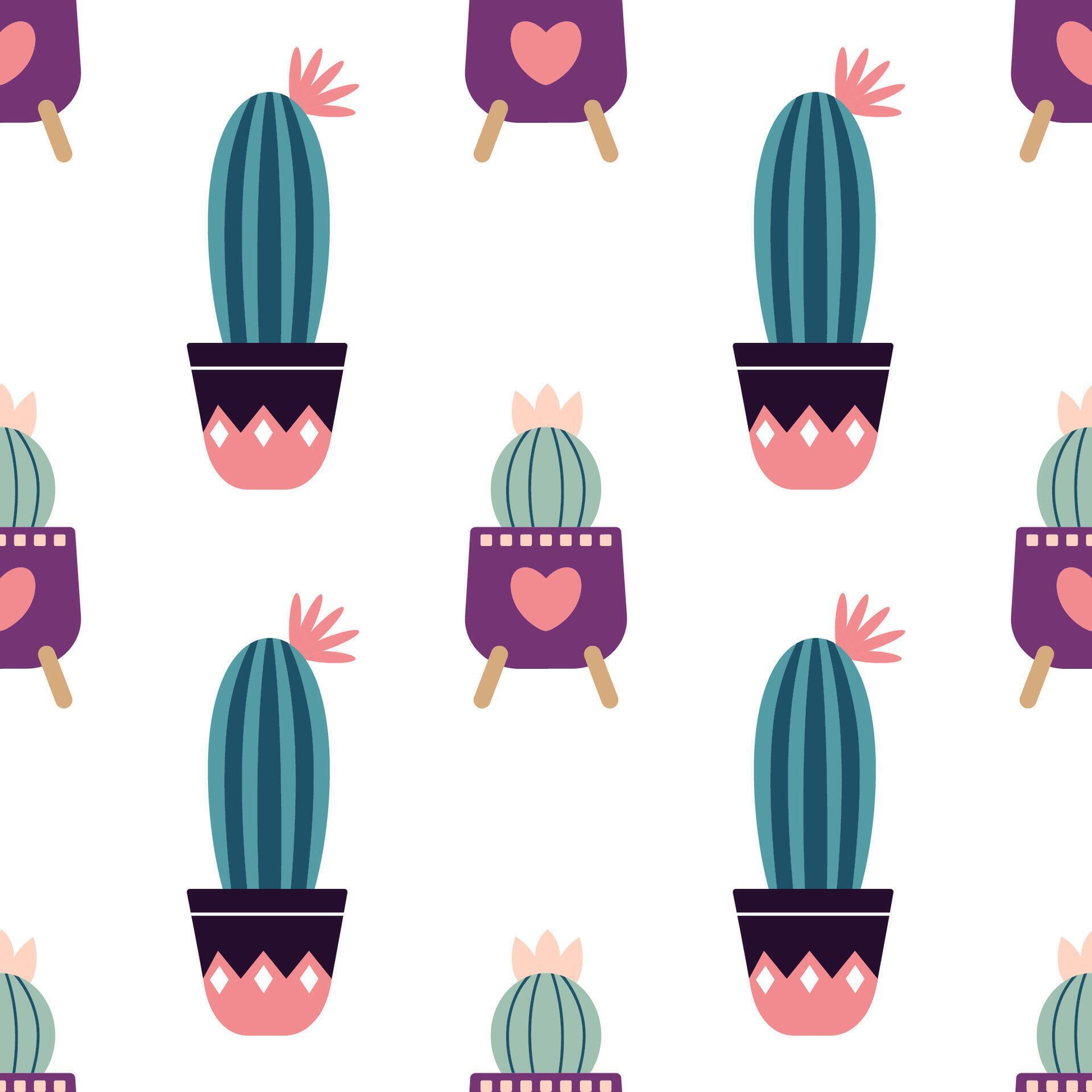 Cute cacti in boho style. Cactus seamless pattern. Trendy boho background. Cacti fabric print ...