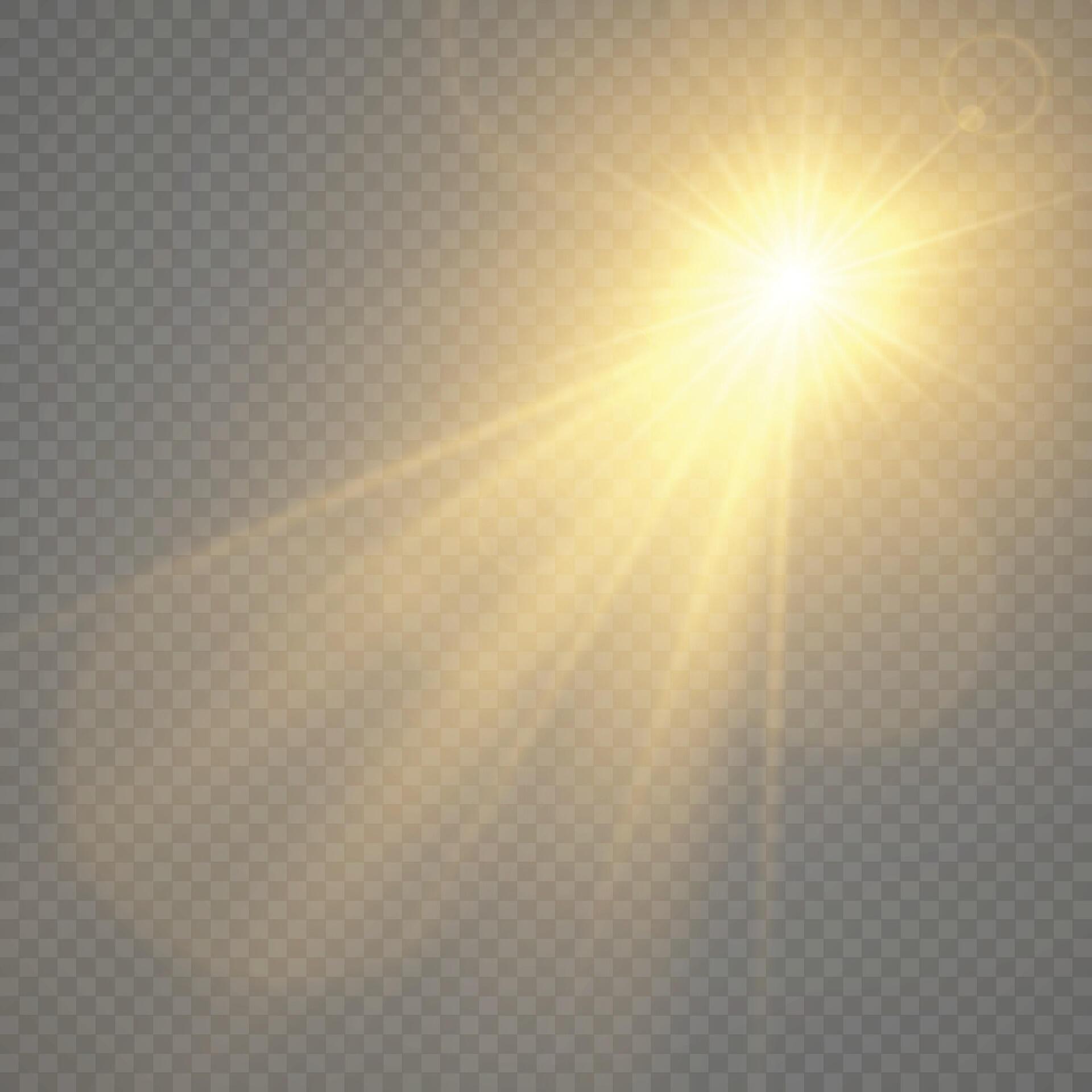 Vector golden light with glare. Sun, sun rays, dawn, glare from the sun png. Gold flare png ...