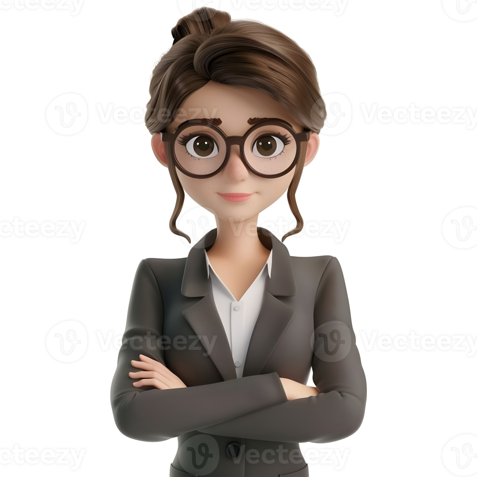 AI generated 3D Rendering of a Cartoon of Business Woman Standing with Crossed Arms on ...