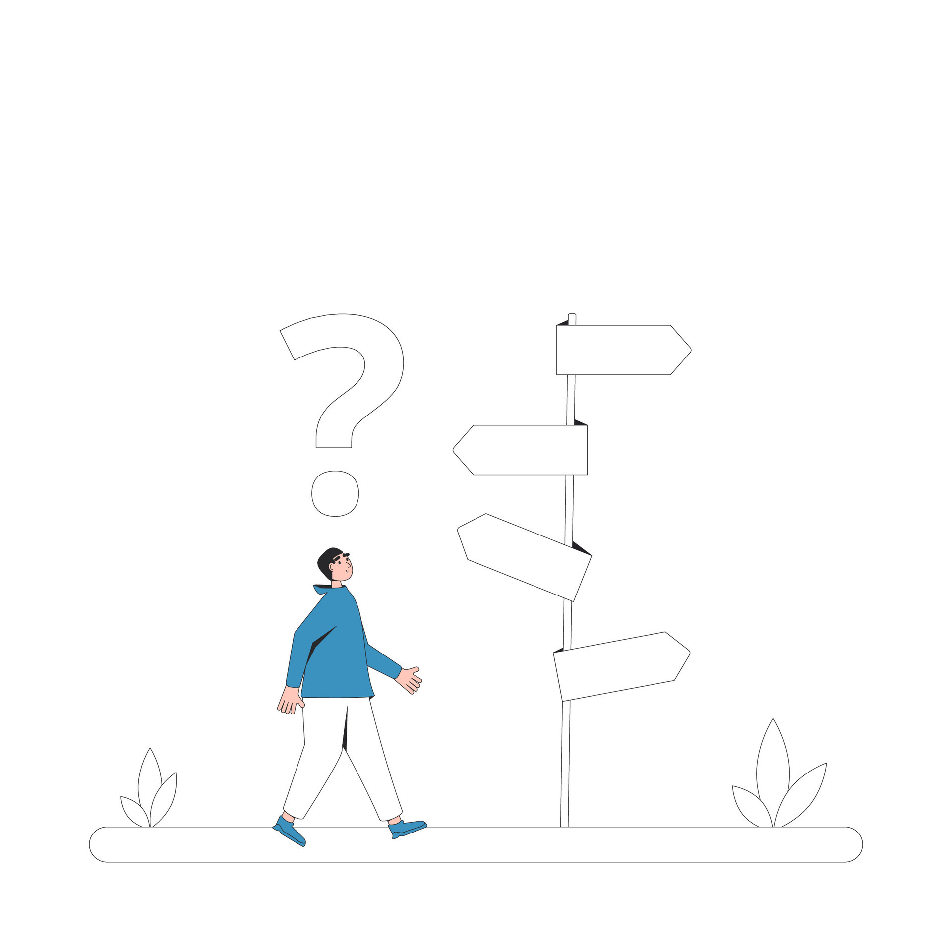 Thoughtful man standing at signpost. Decision. Choose the right way ... Thoughtful man standing at signpost. Decision. Choose the right way ...