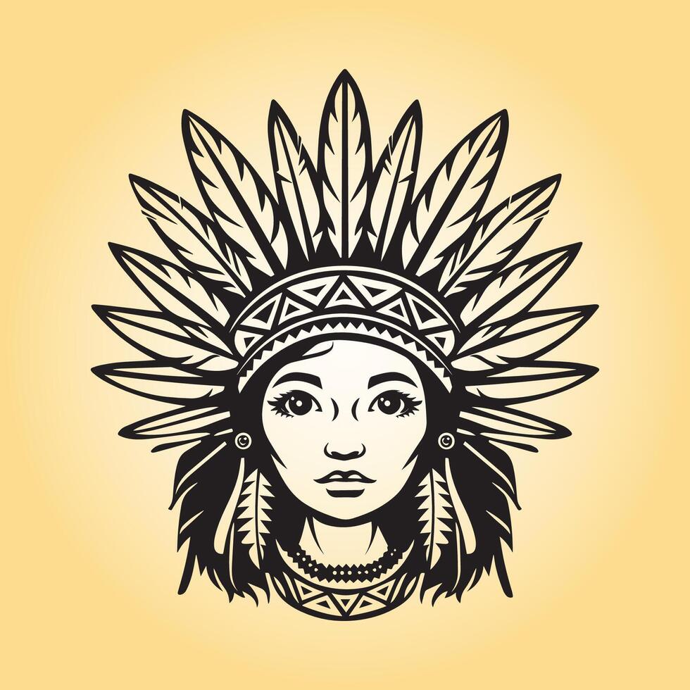 AI generated Native American Cute Women Face Silhouette illustration in ...