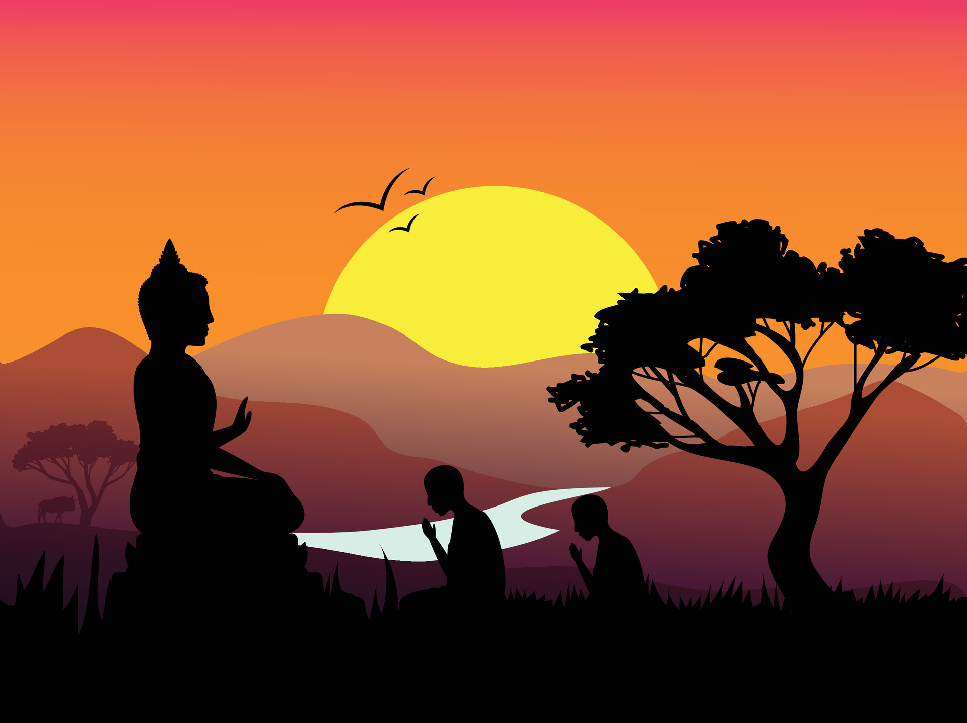 Vesak day banner card with Buddha sign in Bodhi leaf Tree vector design ...