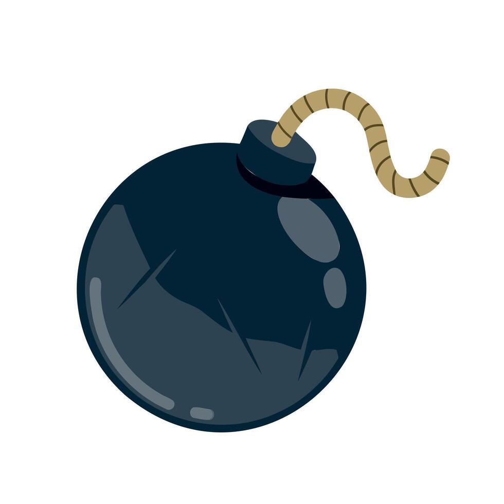 Bomb flat icon. Explosive weapon object. Black cartoon dangerous element isolated on white ...