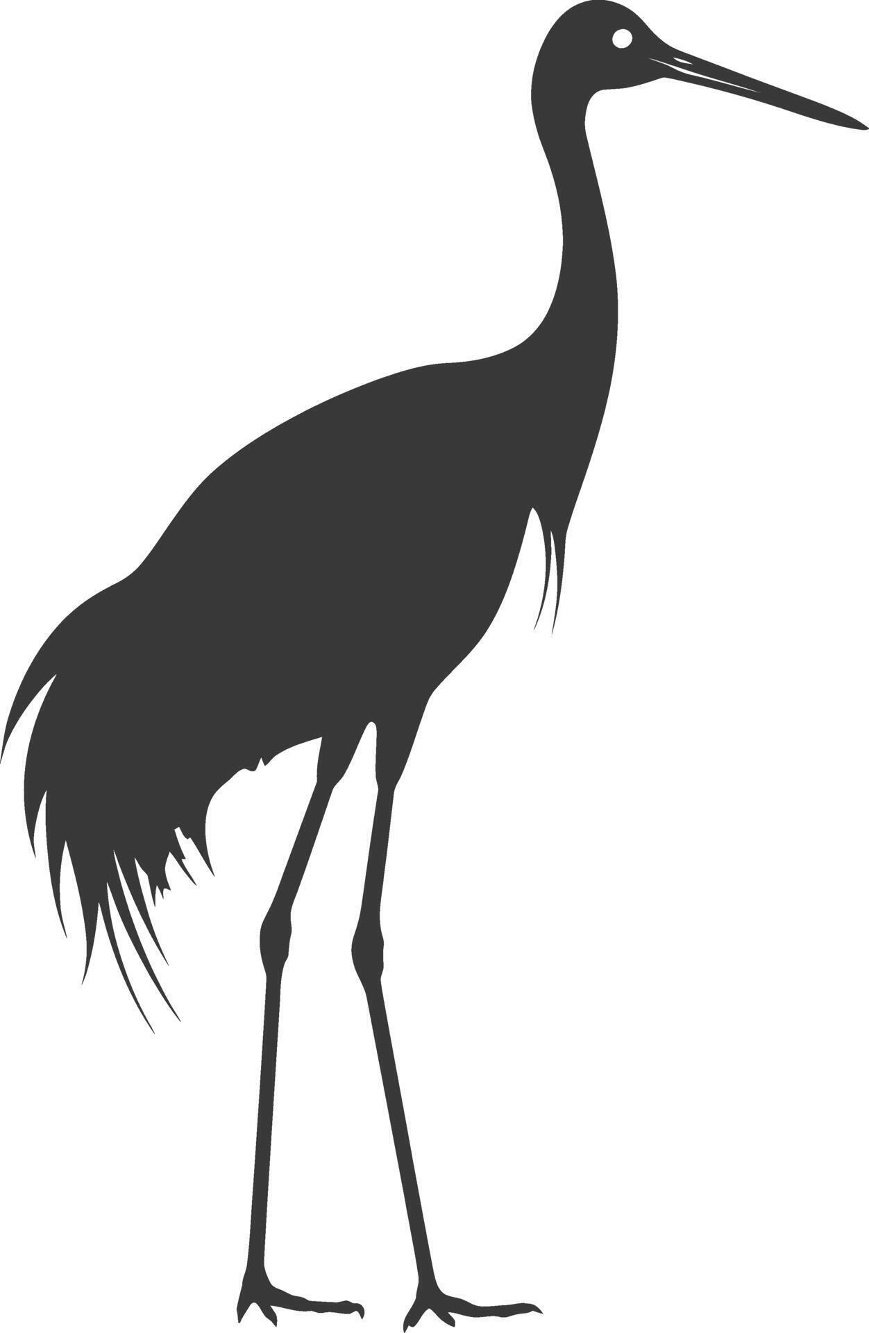 AI generated Silhouette crane bird animal black color only full body ...