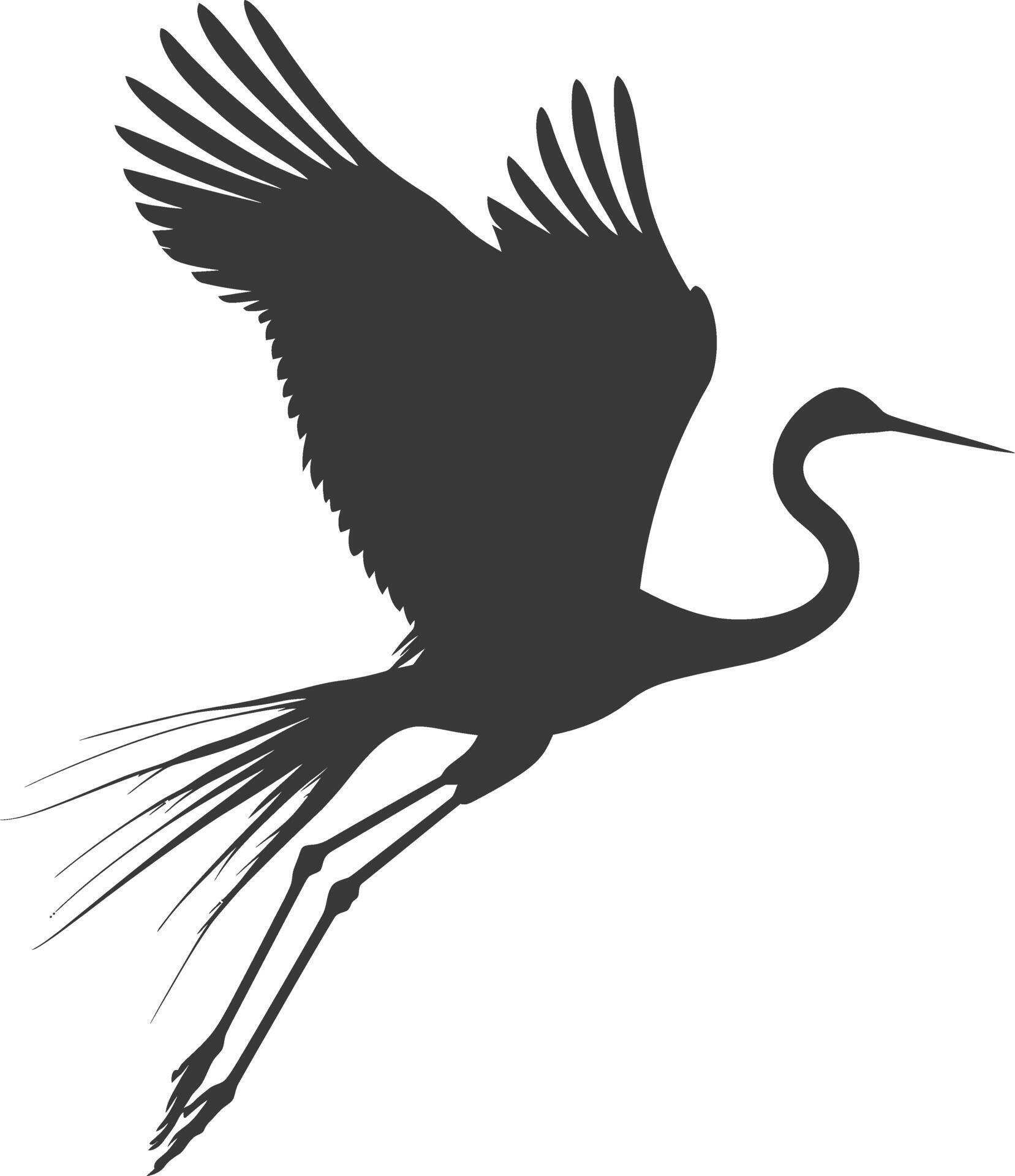AI generated Silhouette crane bird animal fly black color only full ...