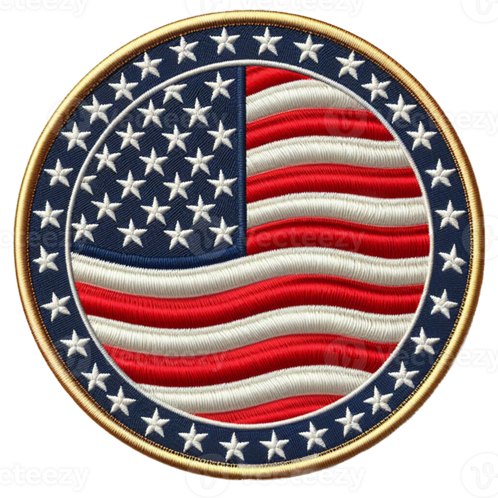 Ai Generated Usa Flag Wavy Embroidered Patch Badge Clip Art For 4th Of