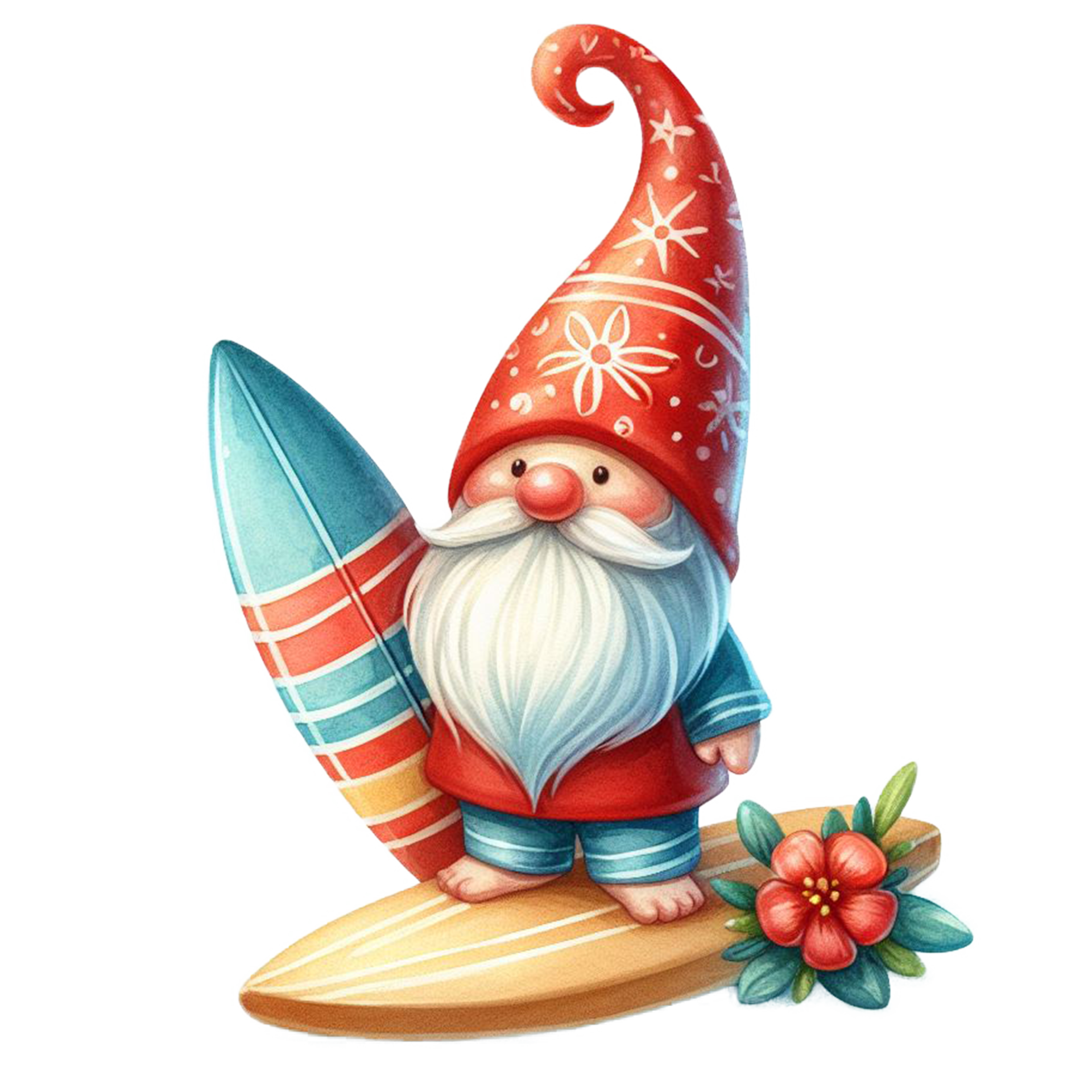 AI generated Watercolor cute gnome surfboard spring summer clipart at ...
