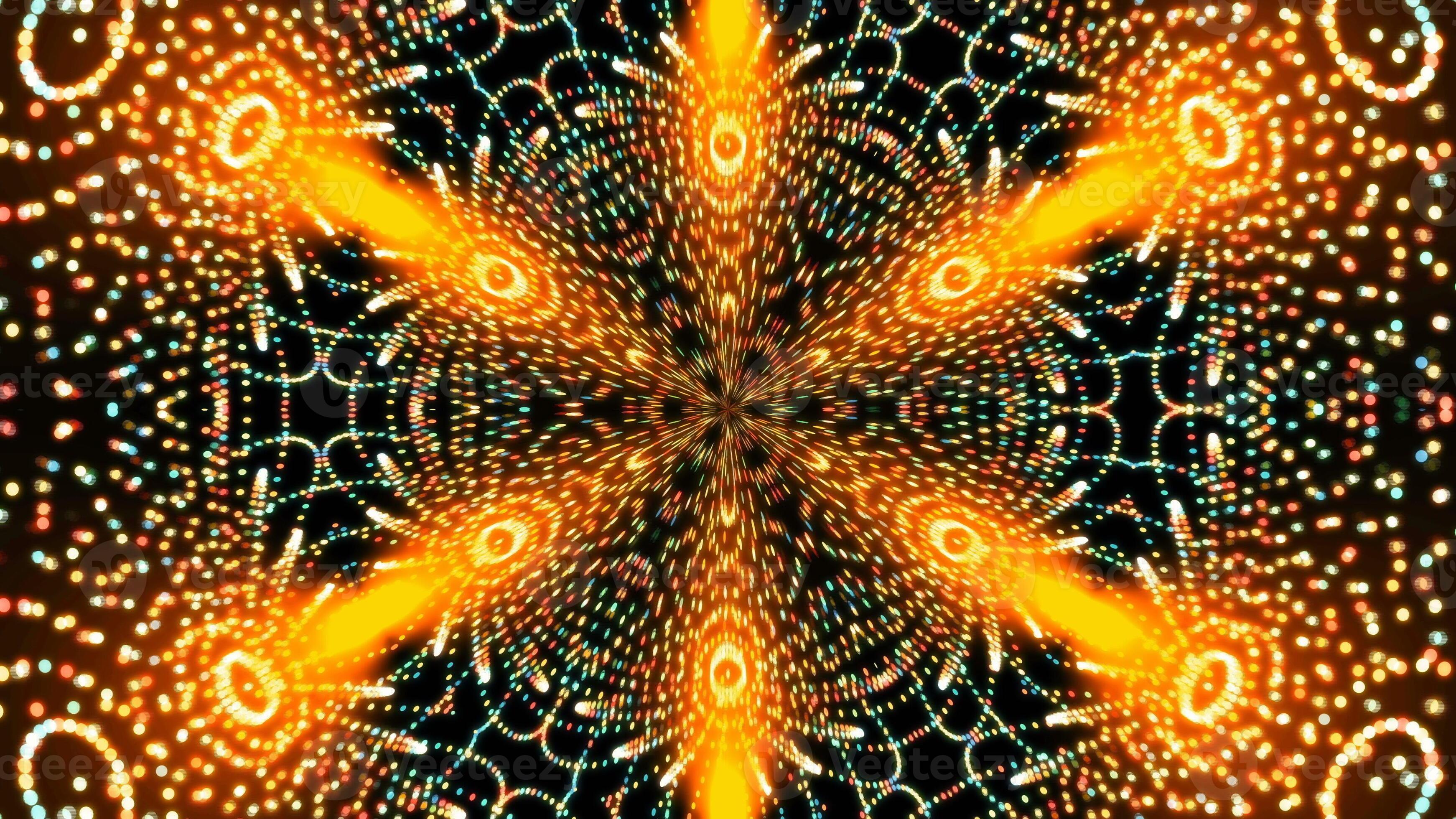 Abstract symmetry kaleidoscope with many circles, 3d rendering backdrop, computer generating ...