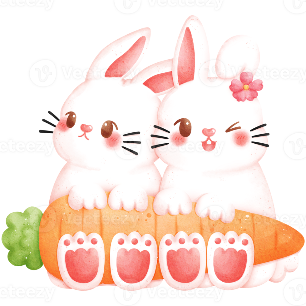 Watercolor Easter Bunnies Illustration 42383817 Png